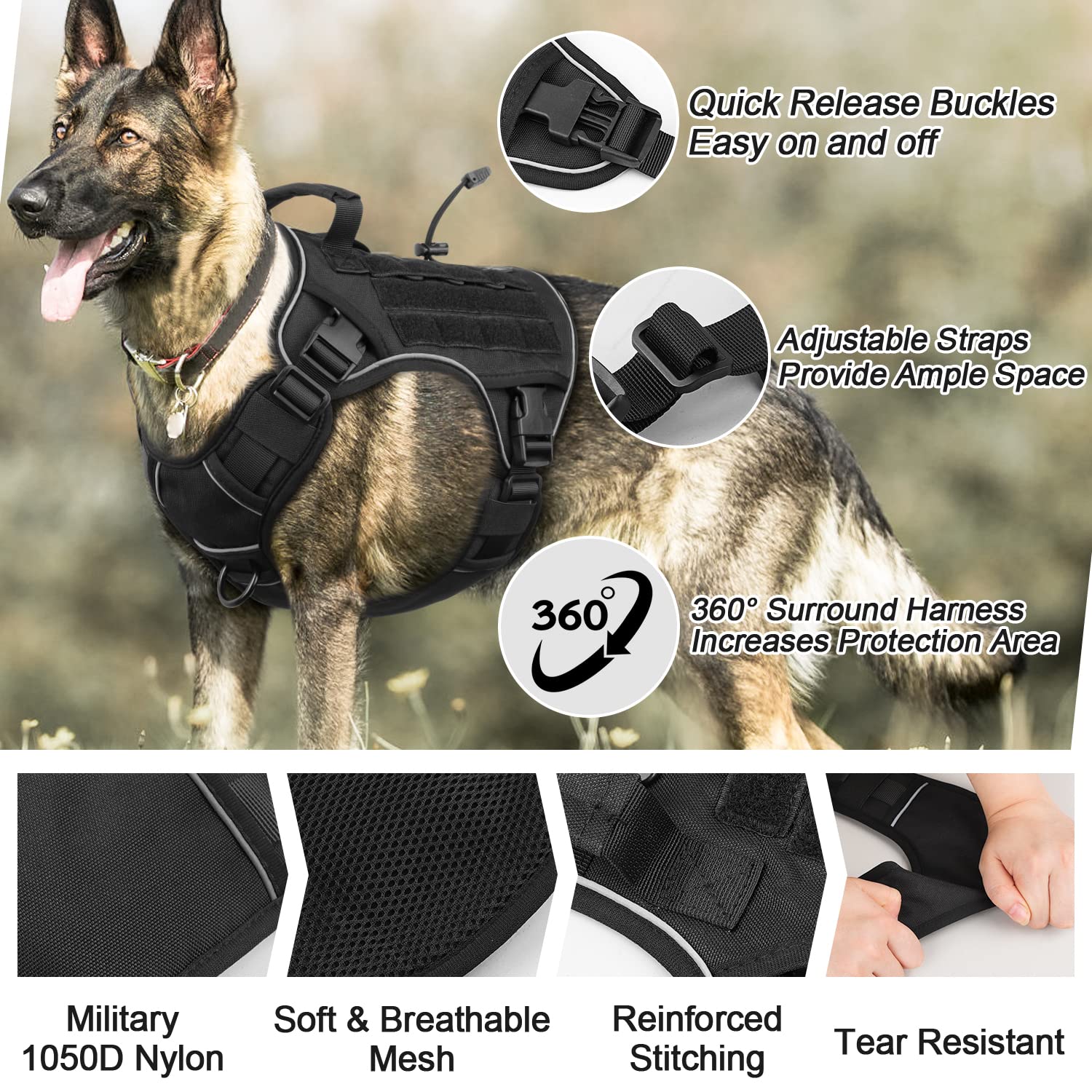 Snapklik.com : WINGOIN Black Tactical Dog Harness For Medium Small Dogs ...