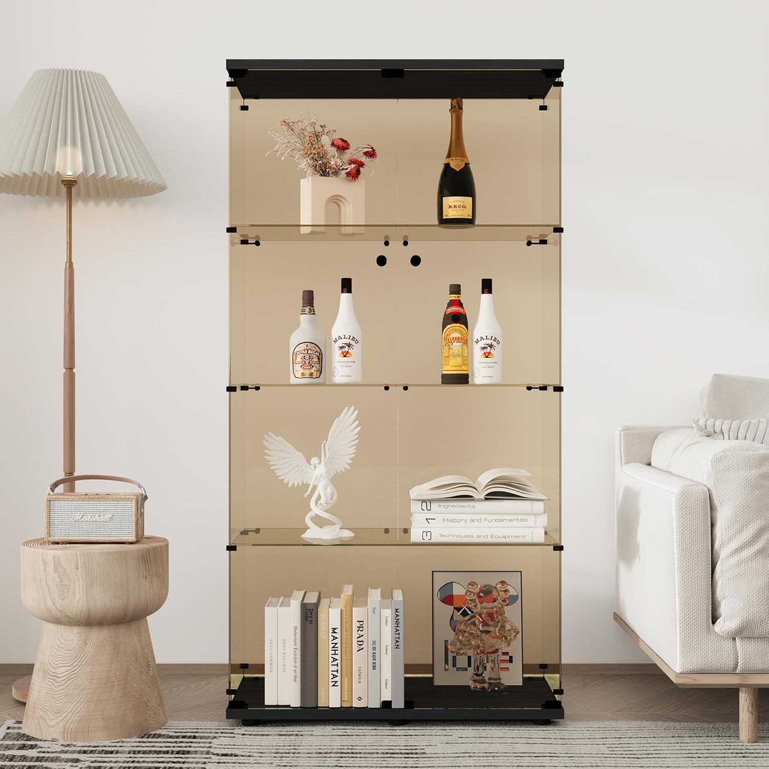 Amazon.com: LFT HUIMEI2Y 4-Shelf Brown Glass Display Cabinet with ...