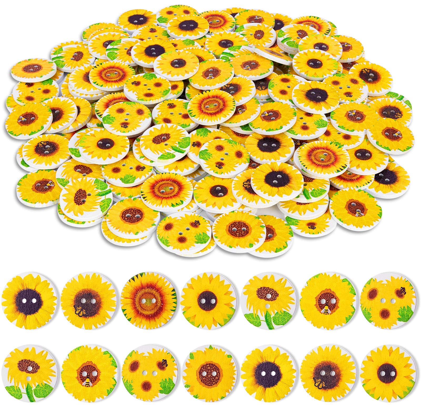 Amazon.com: 200Pcs Sunflower Painting Buttons - Round Wooden Buttons ...