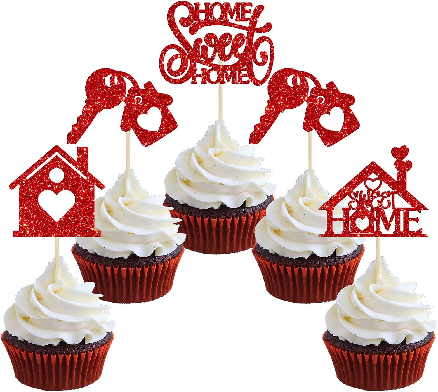 Amazon.com: 24Pcs Home Sweet Home Cupcake Toppers Glitter Key ...