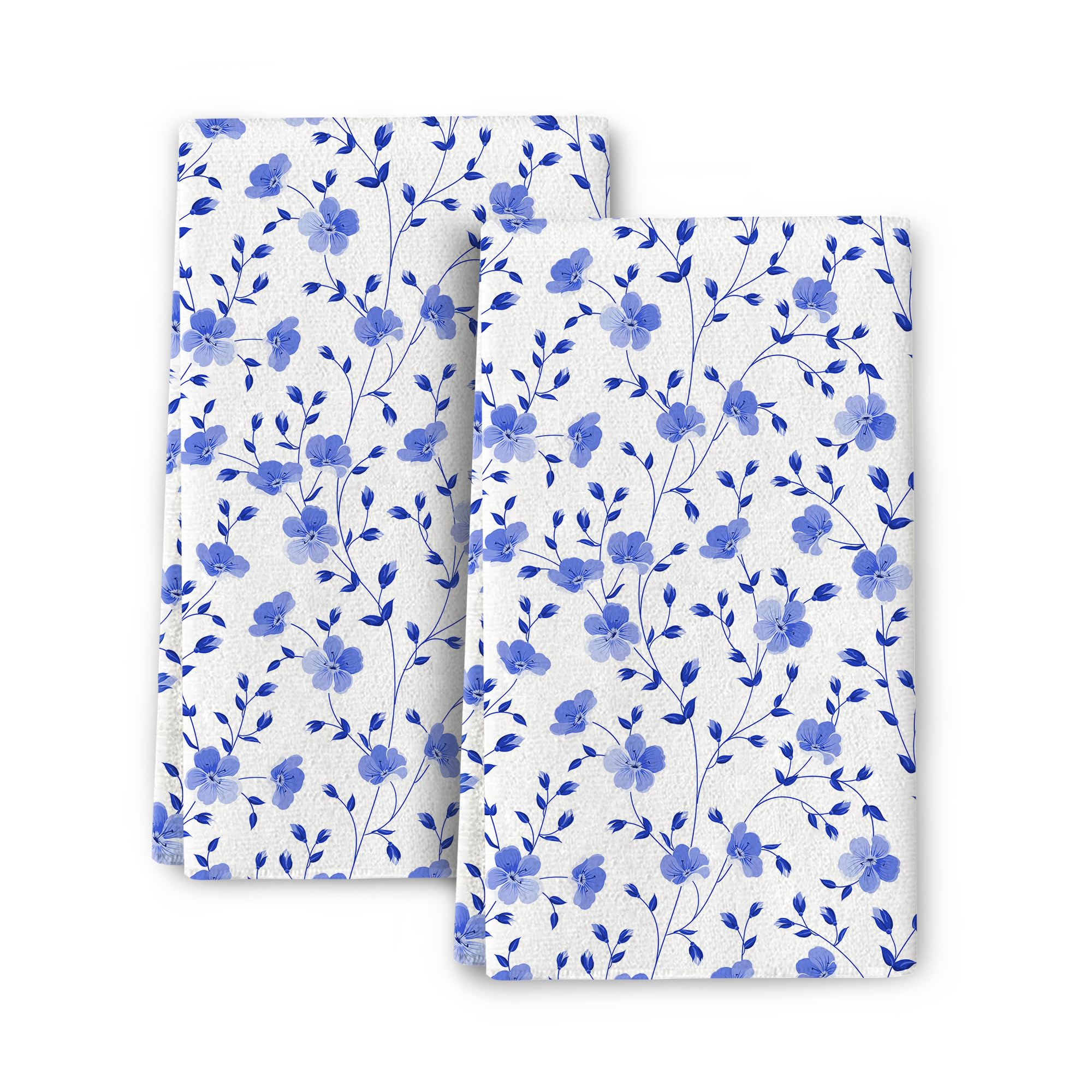 Amazon.com: Cukemip Blue Flower Kitchen Towels Decorative Set of 2,Blue ...