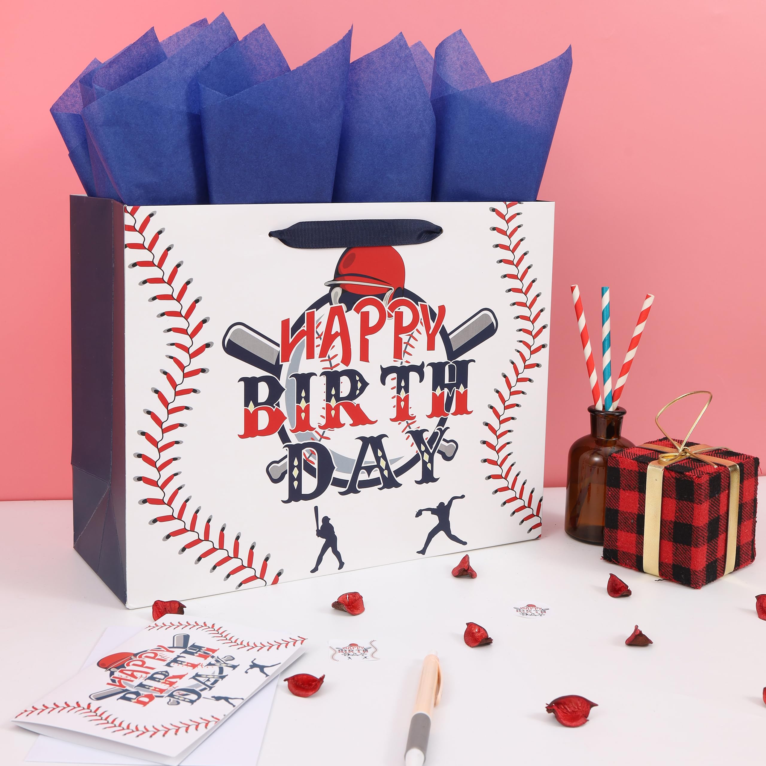 Snapklik.com : 13” Large Baseball Happy Birthday Gift Bag Set