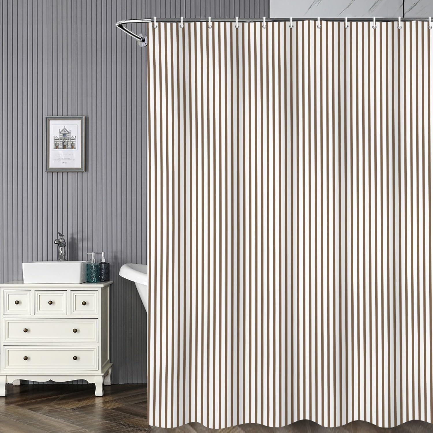 Amazon.com: Umpoo Brown Stripes Shower Curtain Abstract Vertical Lines ...