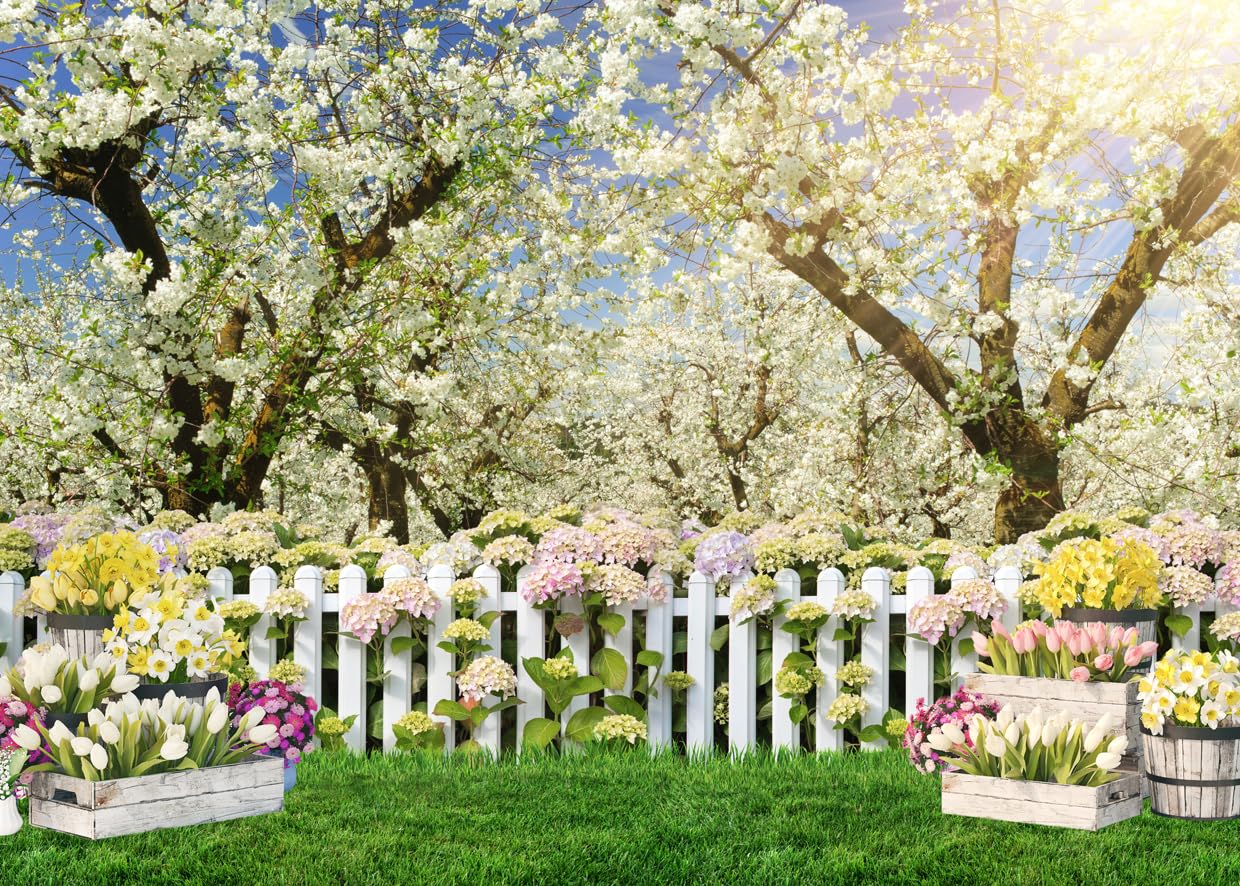 Amazon.com : AIIKES 7X5FT Spring Backdrop White Flowers Forest Tree ...
