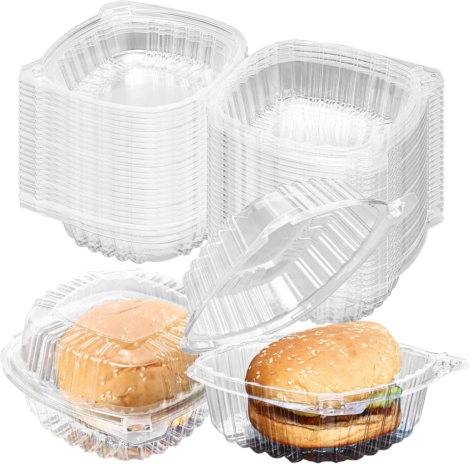 Amazon.com: 500Pcs 5‘’ Clear Hinged Plastic Containers,Clear Plastic ...