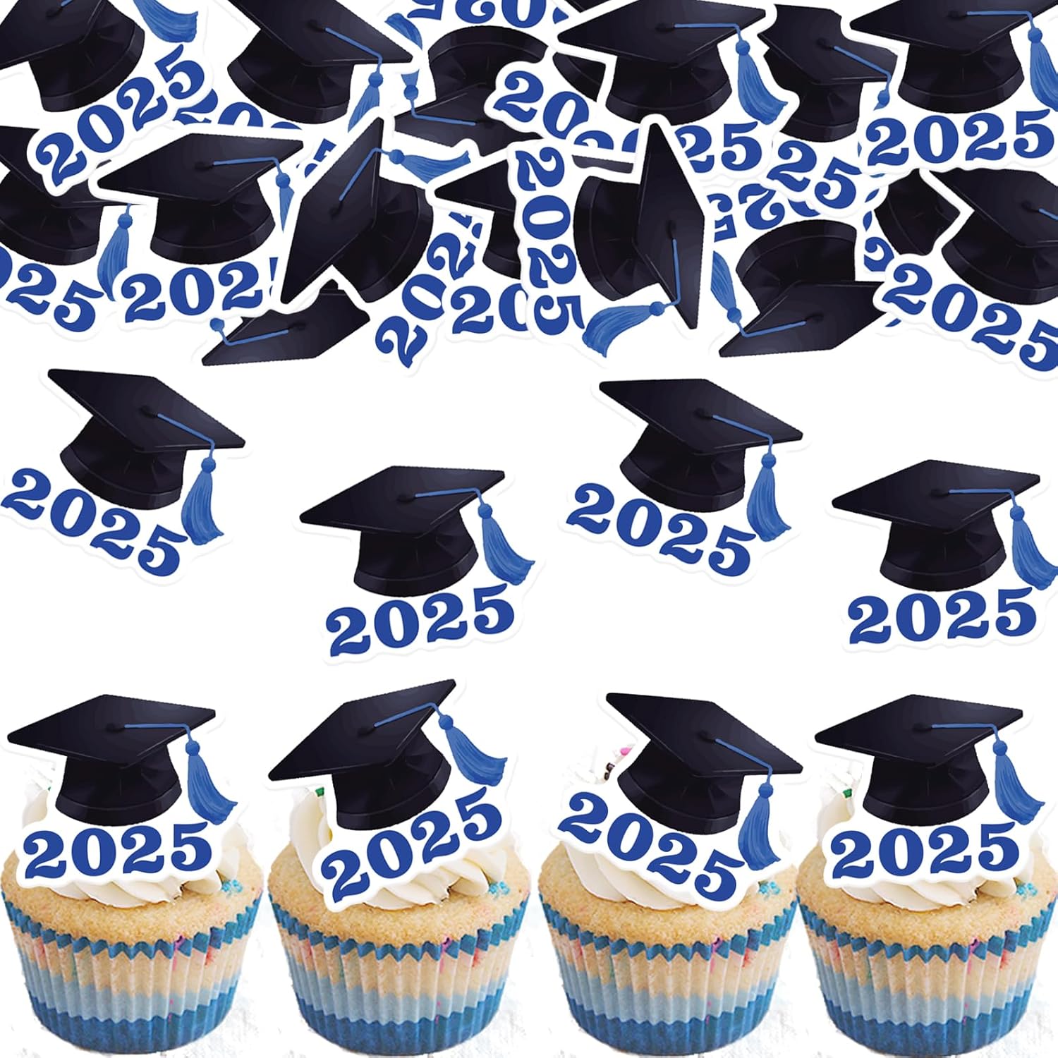 Amazon.com: Fyeoxle 42pcs Edible Graduation Cap Cupcake Toppers Wafer ...