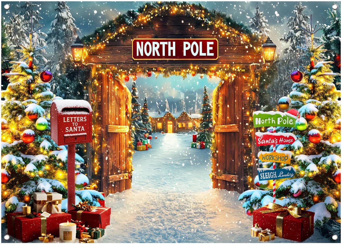 Amazon.com : WOLADA Fabric Christmas North Pole Backdrop Winter Snow ...