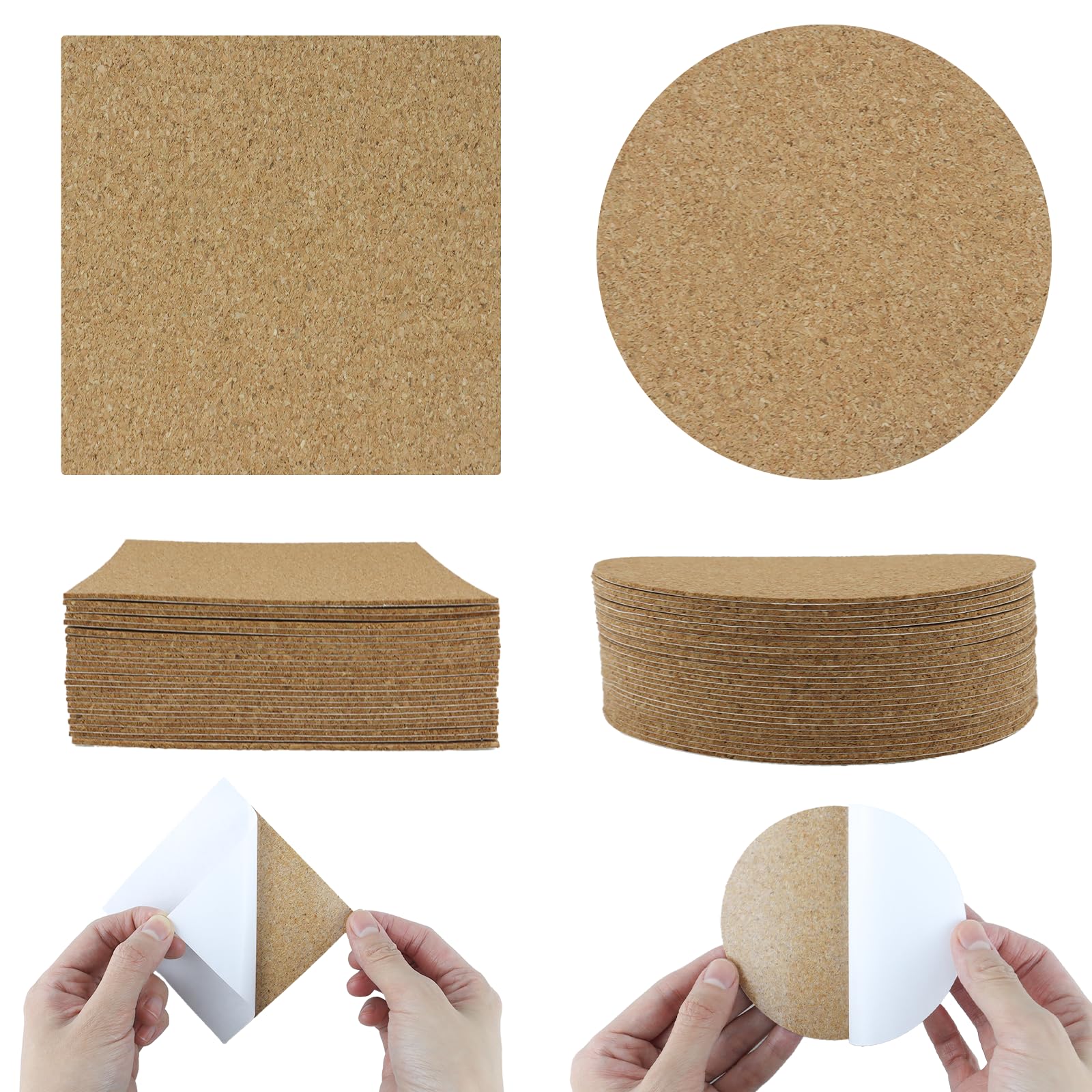 Amazon.com : Chanseen 50Pcs Cork Sheets with Adhesive Backing 4 Inch ...