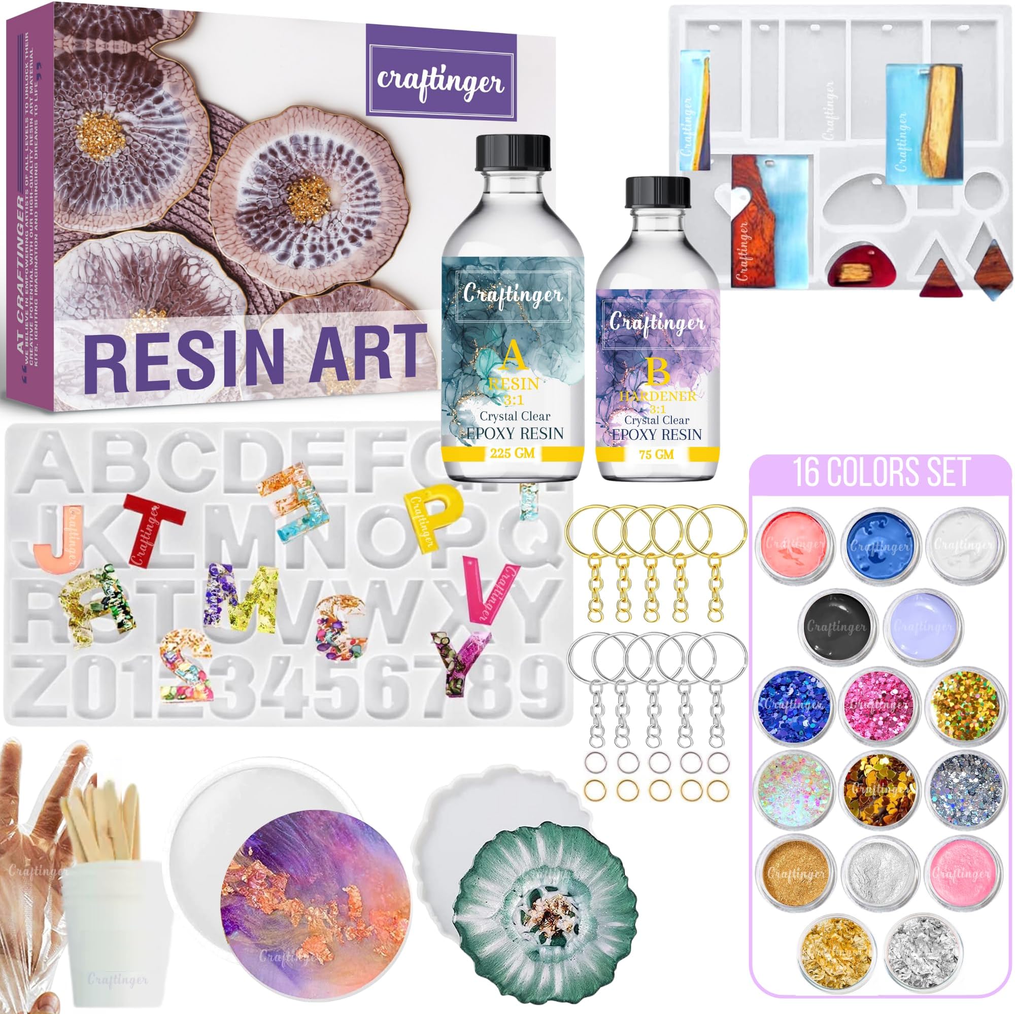 Craftinger Diy Resin Coaster Kit With 200Gm Epoxy Resin Moulds And More ...