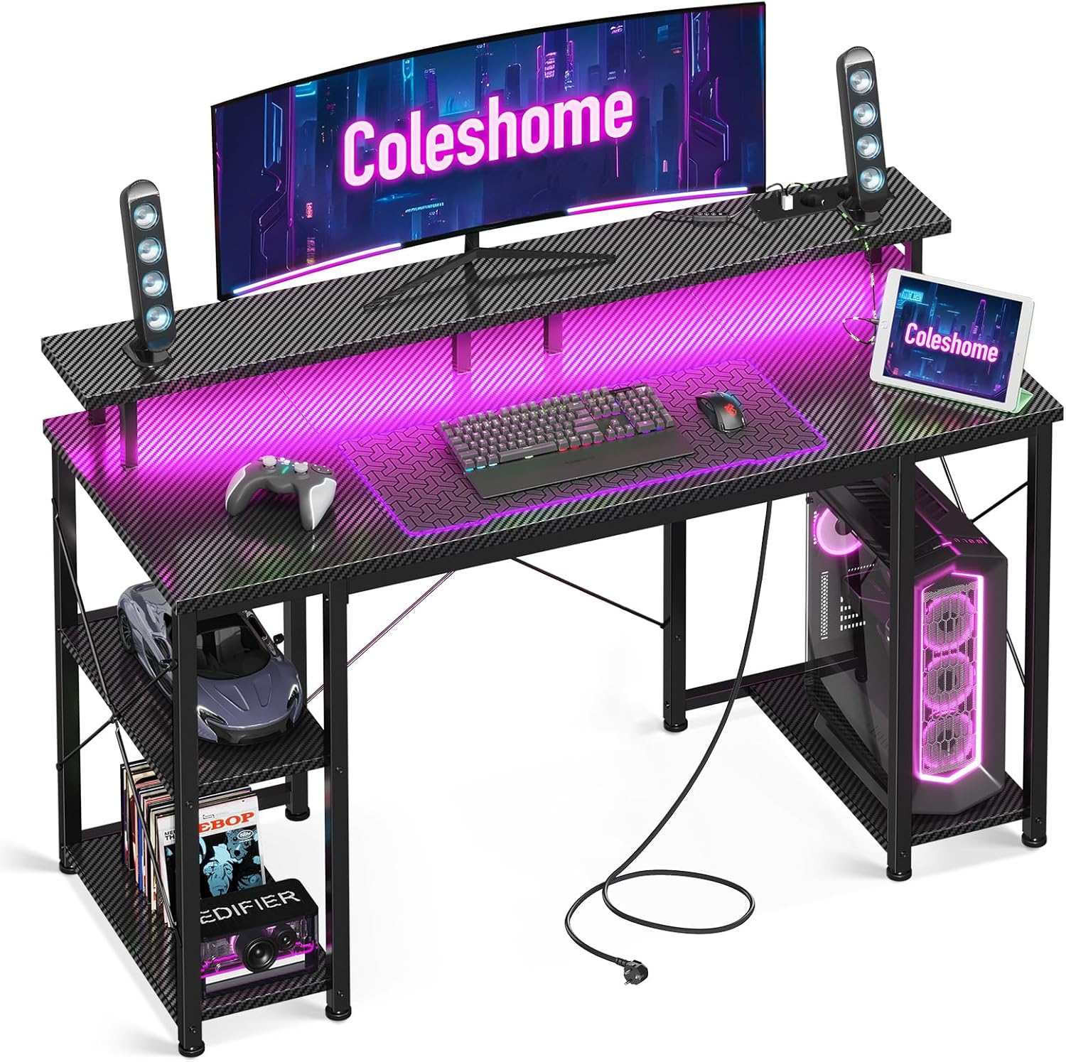 Coleshome Gaming Tisch mit LED-Beleuchtung, 120x50cm Gaming ...