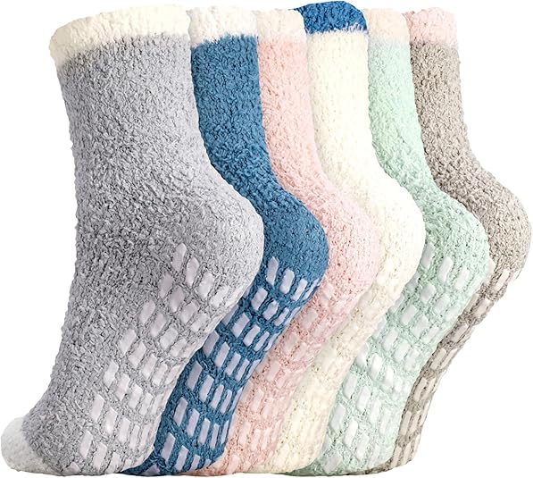 FRIUSATE 6 pairs Fluffy Slipper Socks for Women and Girls, Winter Warm ...