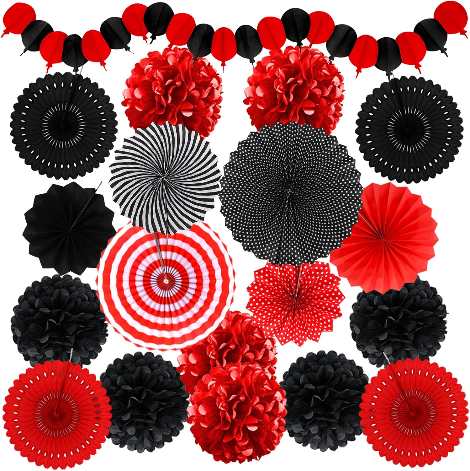 Amazon.com: Recosis Red and Black Party Decorations, Papar Fans Pompoms ...