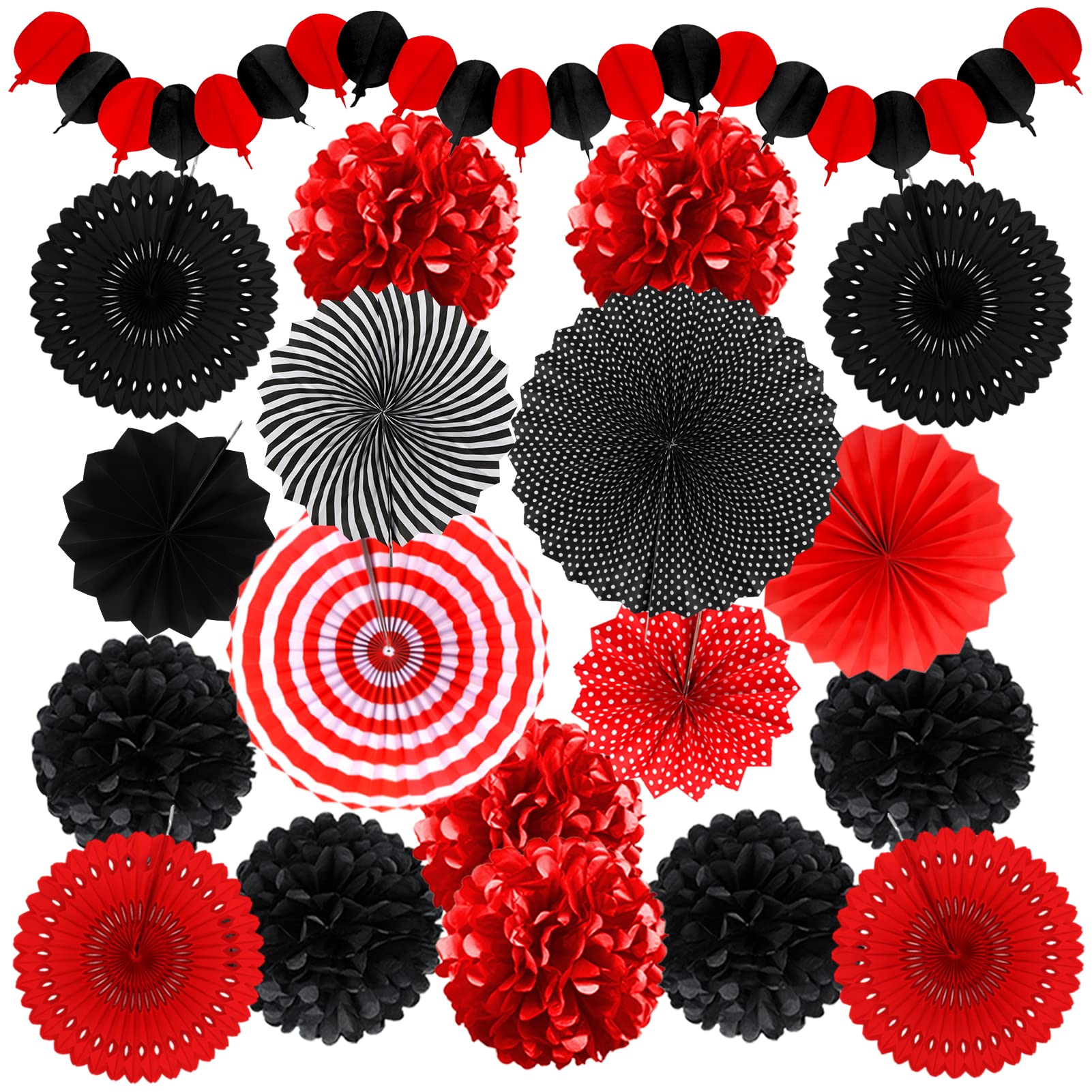 Amazon.com: Recosis Red and Black Party Decorations, Papar Fans Pompoms ...
