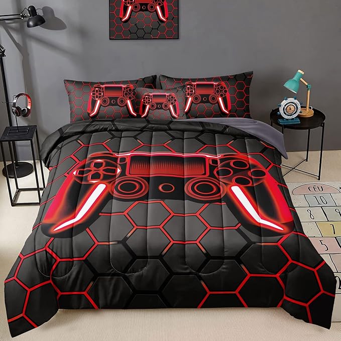 Amazon.com: BDUCOK 5 Piece Gamer Comforter Sets Bed in A Bag for Boys ...