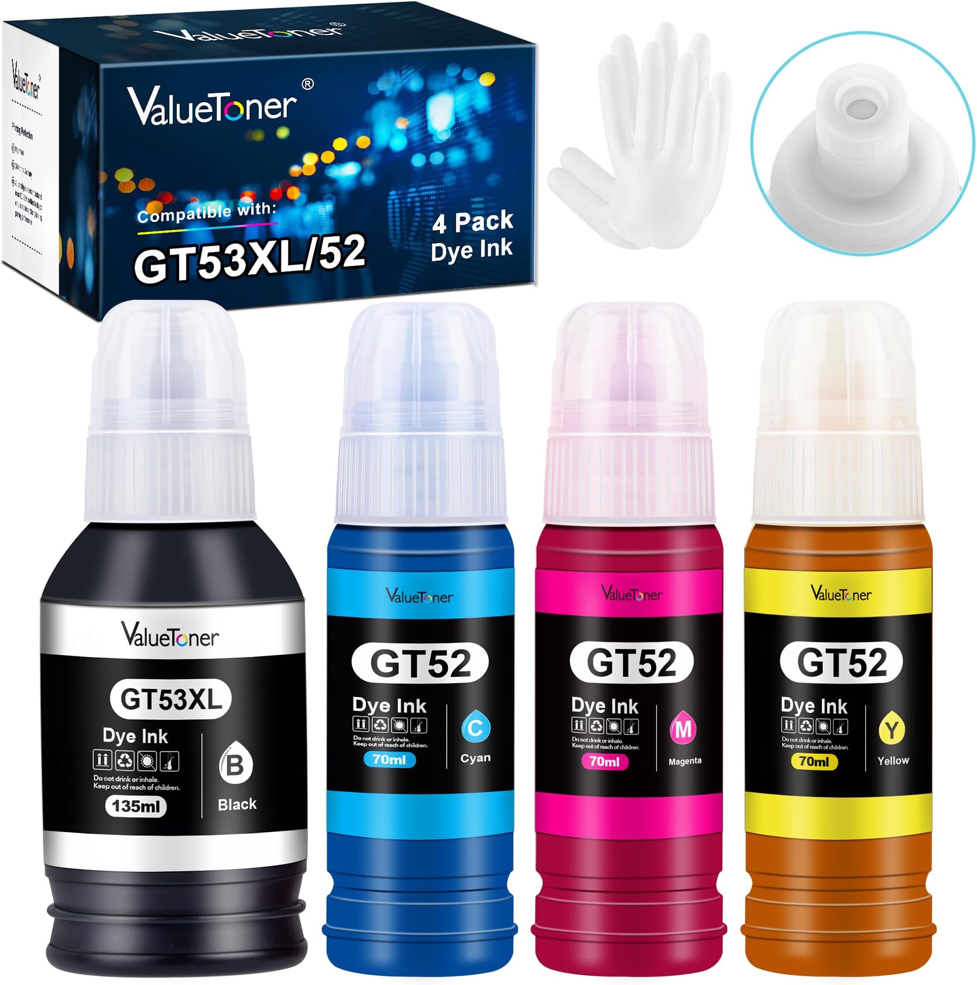 4 Pack COMBO Botella De Tinta Gt52 Colores Magenta, Cyan, Amarrillo y ...