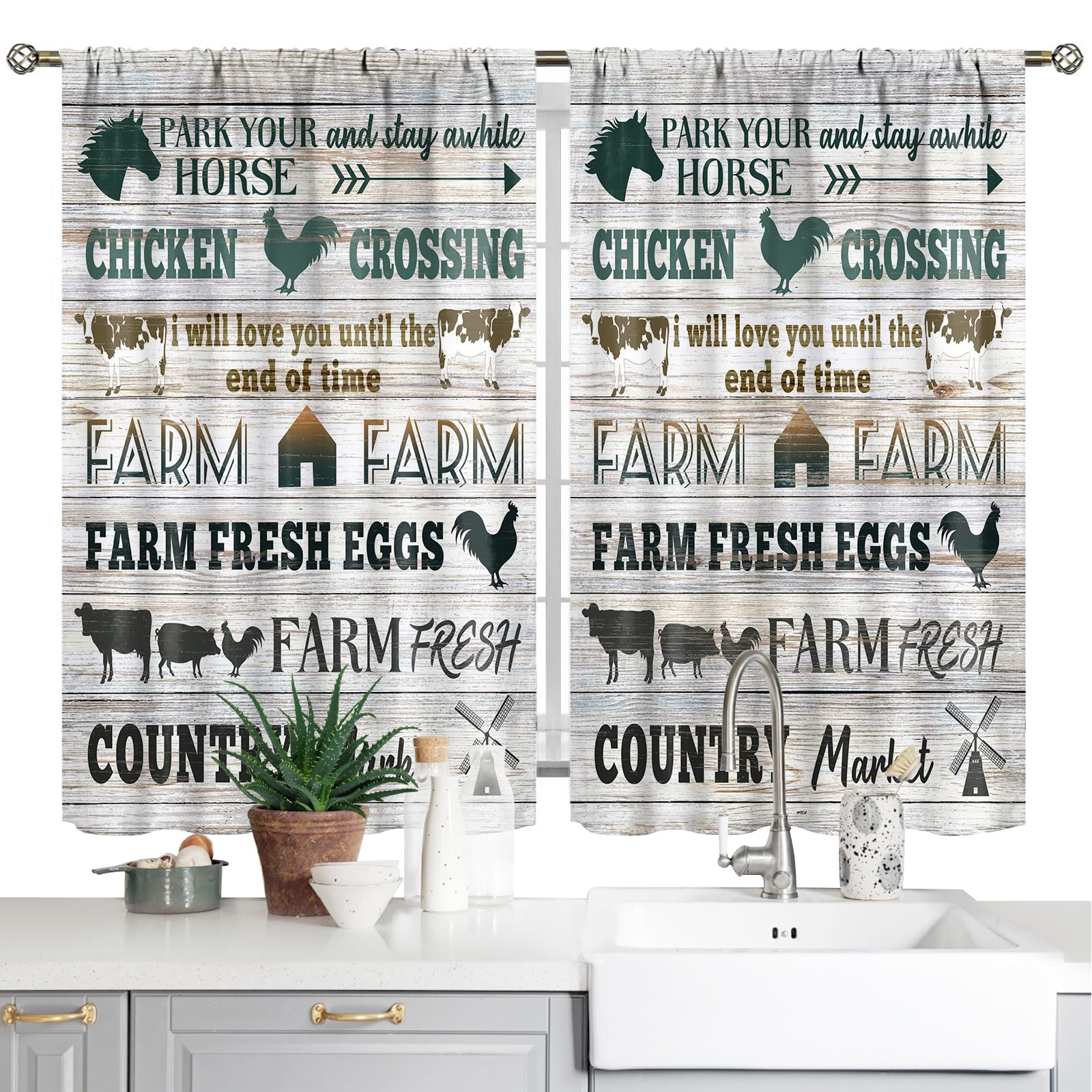 Amazon.com: MAHIPOCI Farmhouse Kitchen Curtain Rustic Cabin Lodge ...