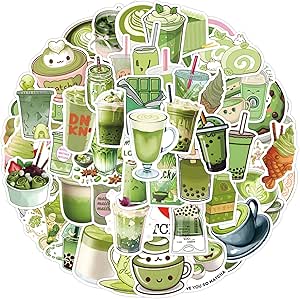 Amazon.com: 50PCS Matcha Flavor Food Stickers, Cartoon Matcha Drinks ...