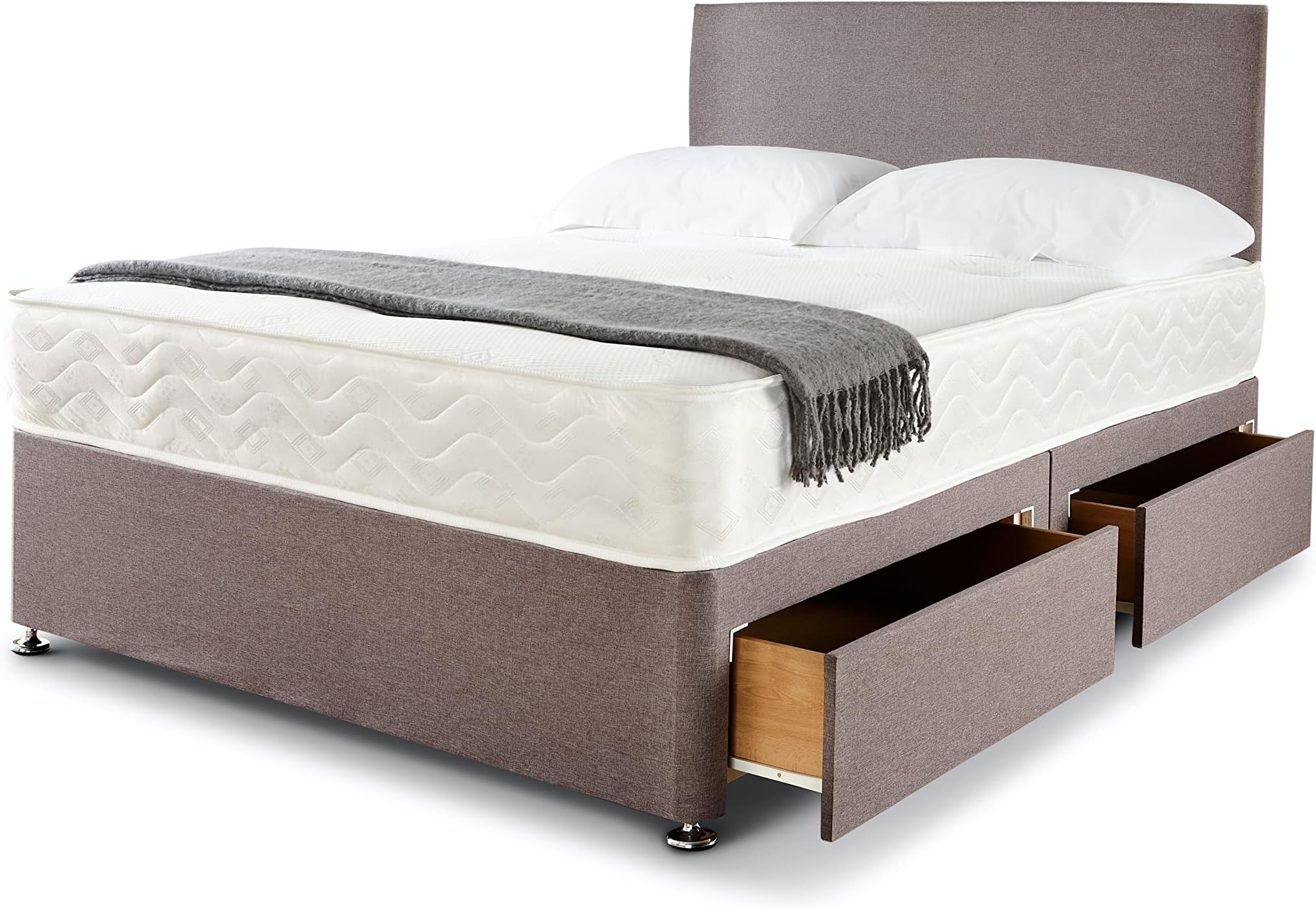 Double Divan Bed Set with Spring Memory Foam Mattress and Headboard ...