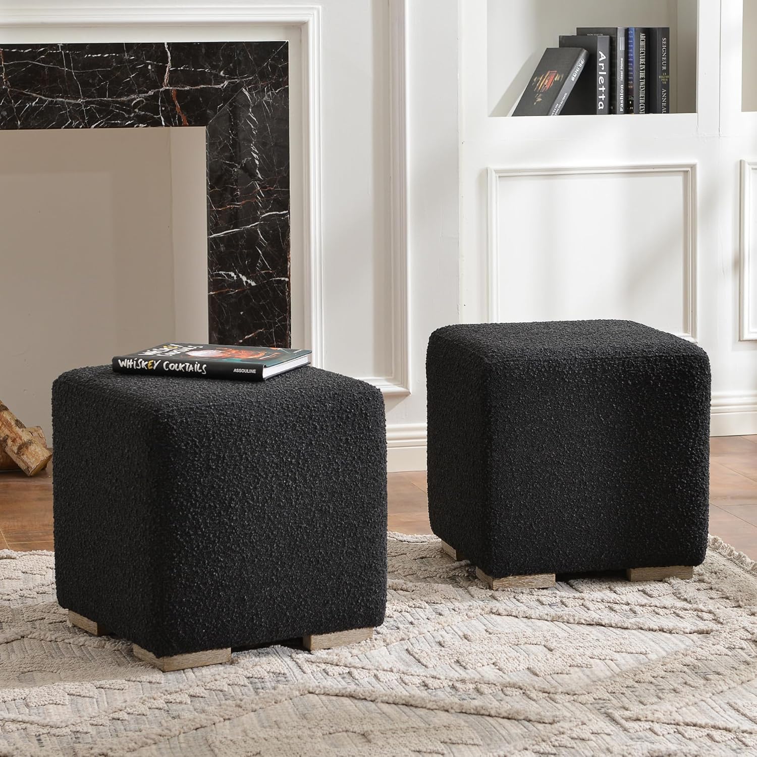 Amazon.com: KINWELL 18.5" Wide Modern Square Boucle Upholstered Ottoman ...