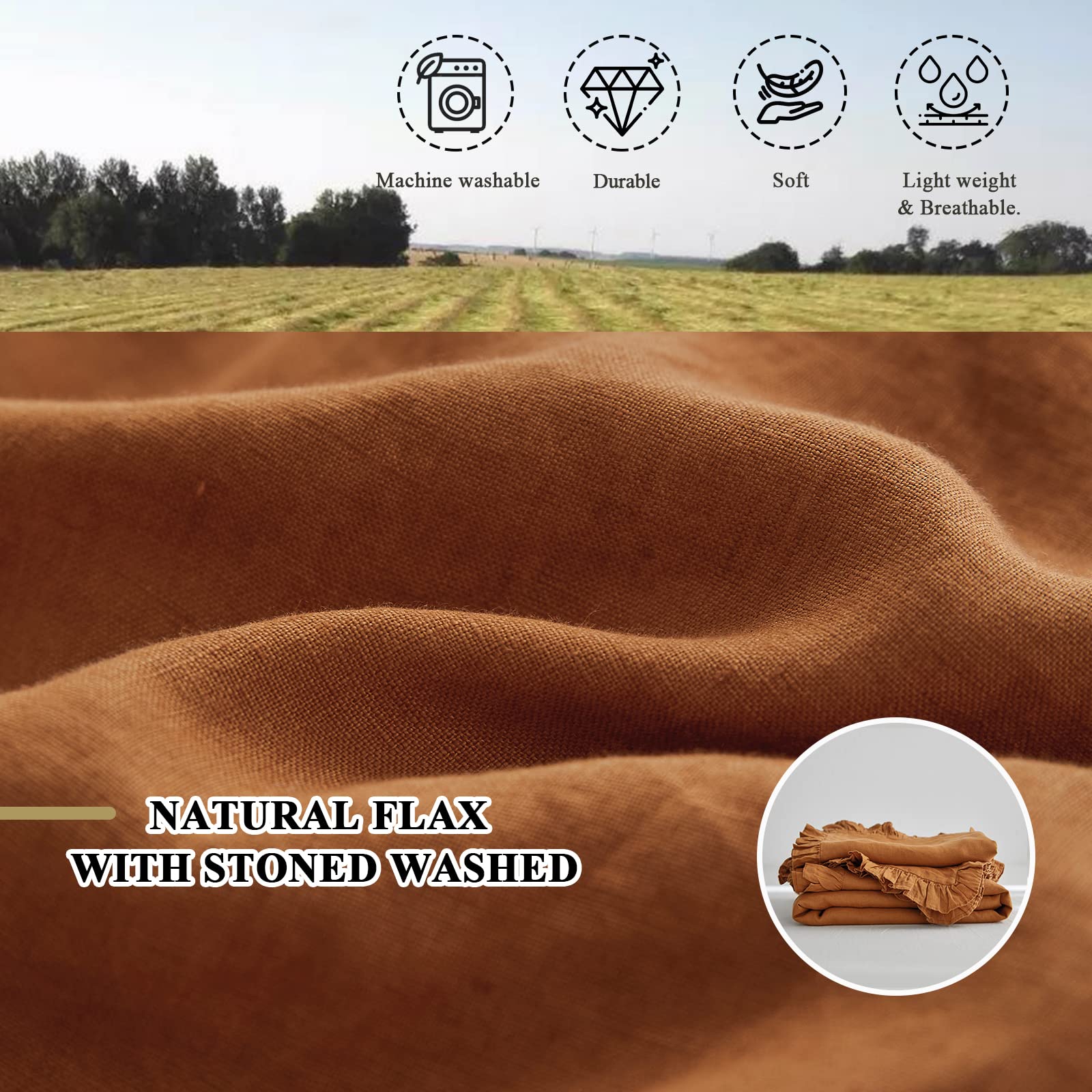 Simple&Opulence 100% Washed Linen Duvet Cover Set-3 Pieces Shabby Chic ...