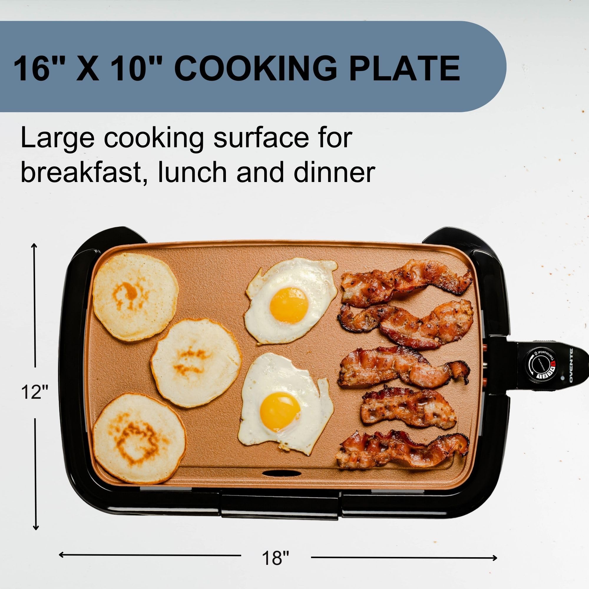 OVENTE Electric Griddle with 16 x 10 Inch Flat Non-Stick Cooking ...