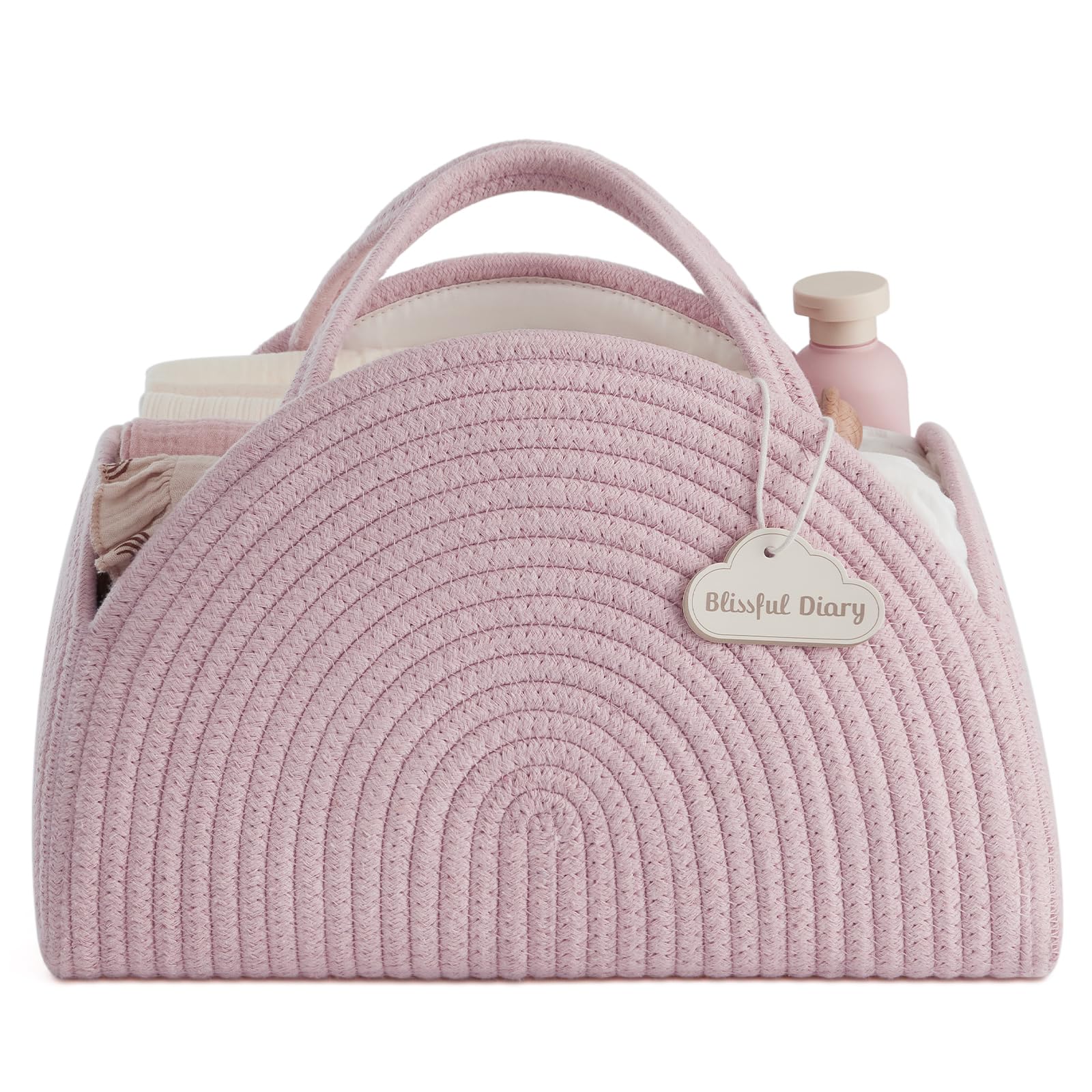 Amazon.com : Blissful Diary Baby Diaper Caddy Organizer, Cotton Rope ...