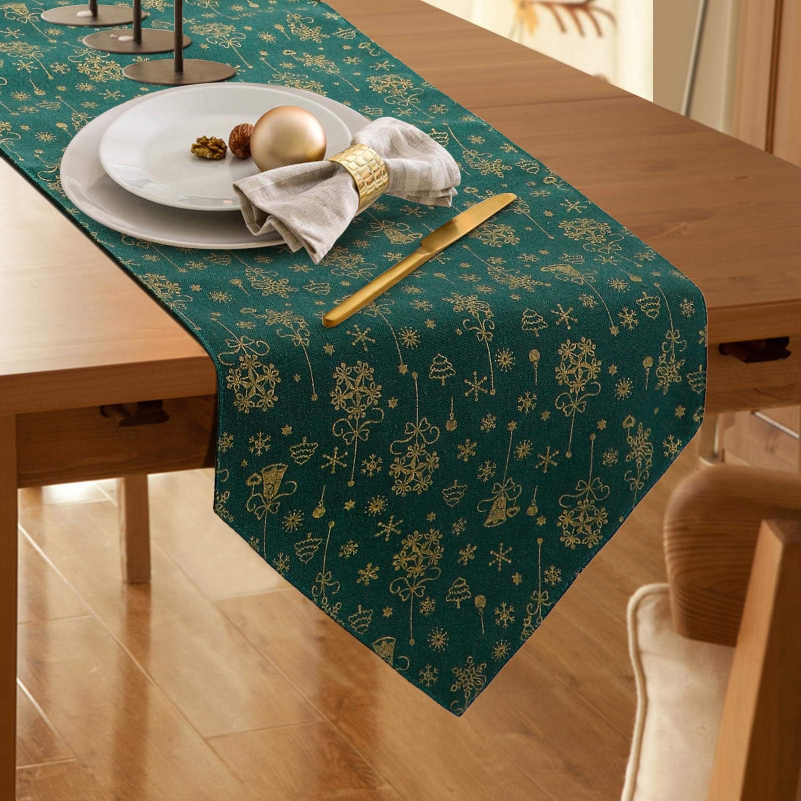 khevga Modern embroidered Christmas table runner in grey : Amazon.co.uk ...