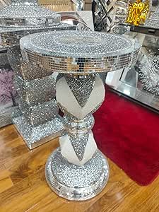 DEENZ Silver Side Table Crushed Diamond Glitter Mirrored Modern End ...