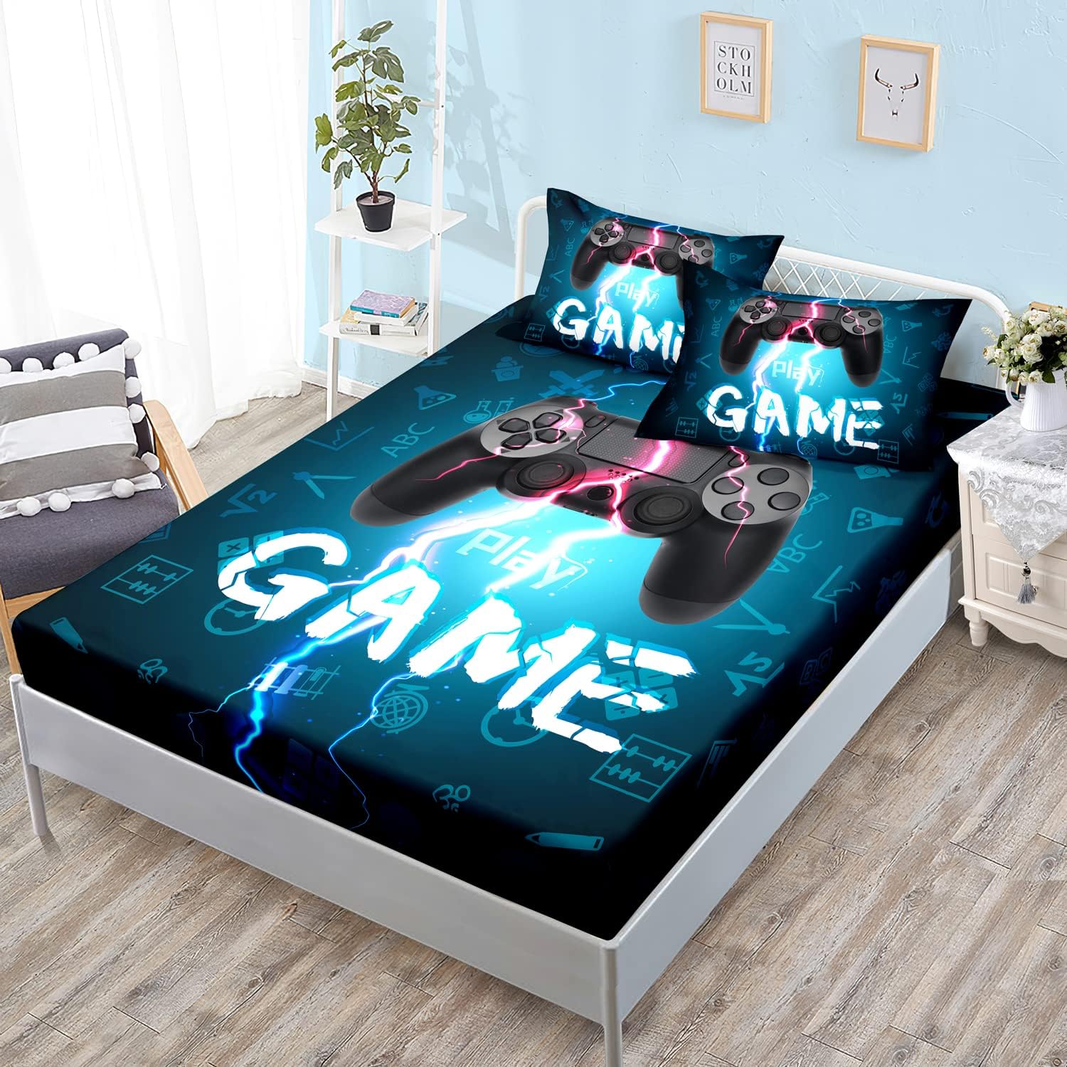 Amazon.com: HOSIMA Gaming Bedding Gamepad Fitted Sheet Twin Size and ...