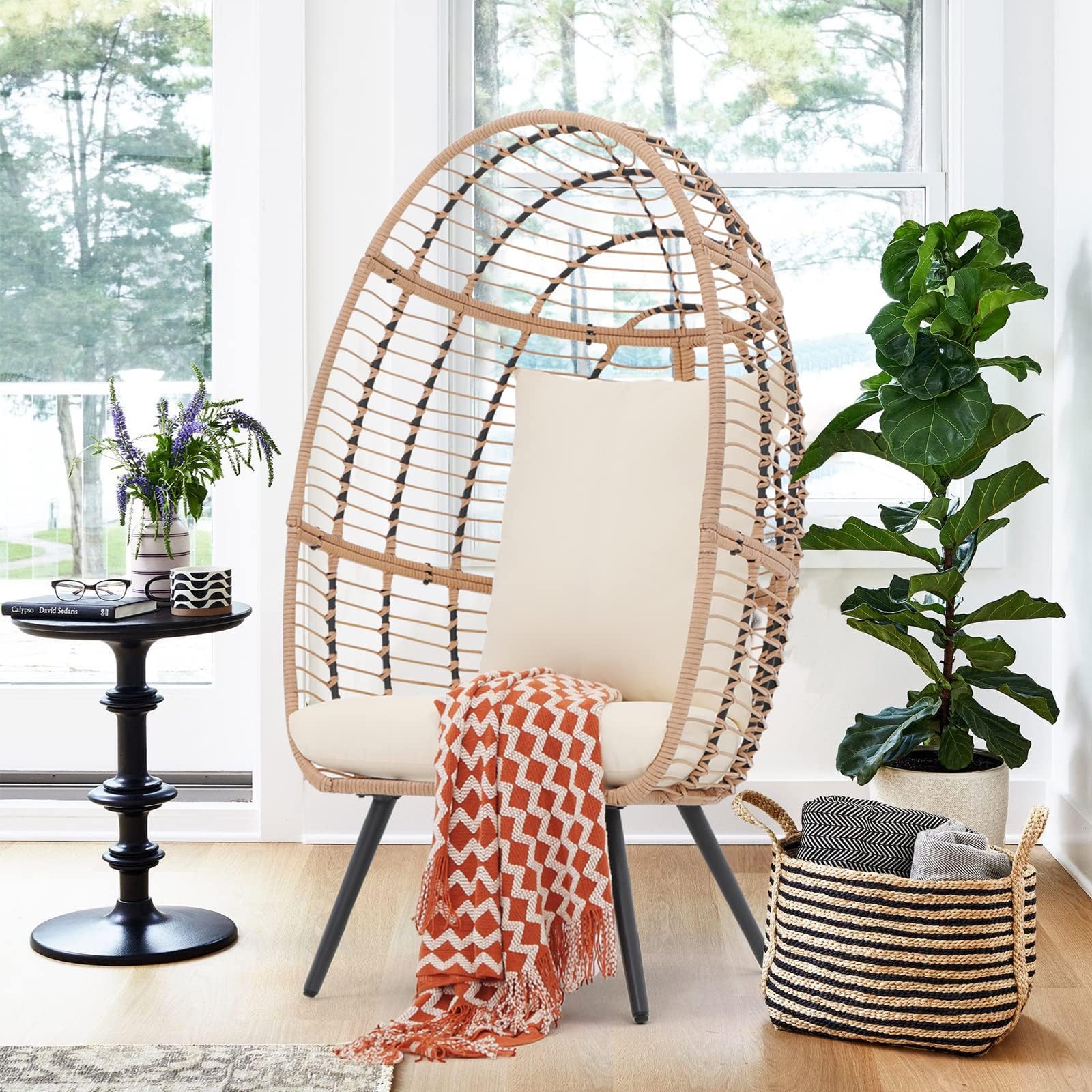 Amazon.com: Kelendle Round Rattan Floor Chair with Ergonomic Backrest ...