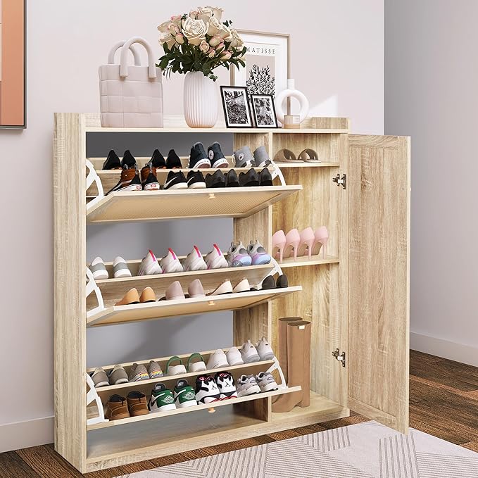 Amazon.com: FUQARHY Shoe Cabinet with 3 Flip Drawers & Doors, Modern ...