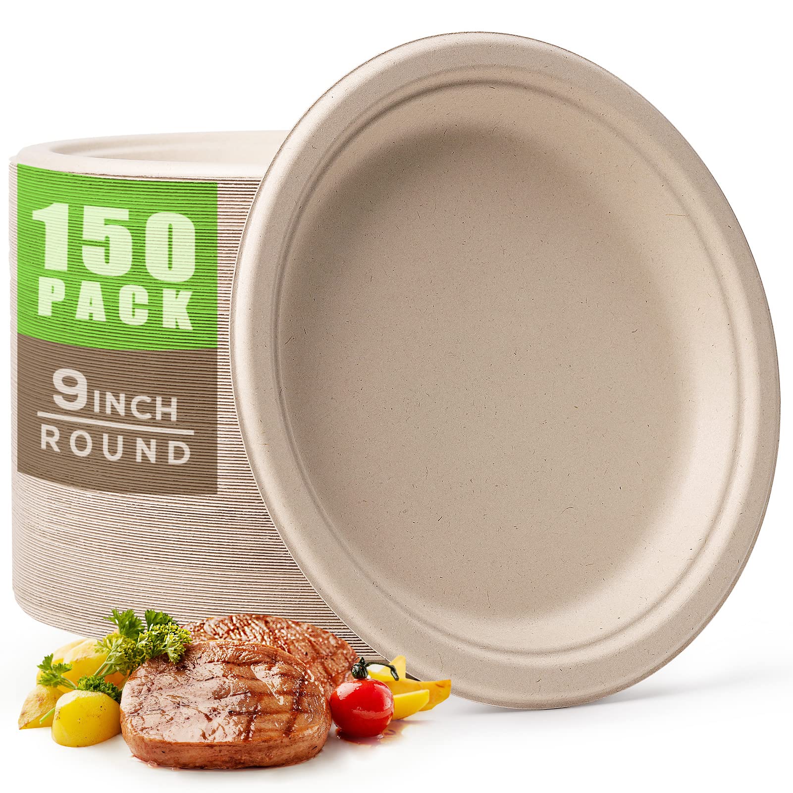 Snapklik.com : 150pcs Compostable Paper Plates 9 Inch Disposable Paper ...