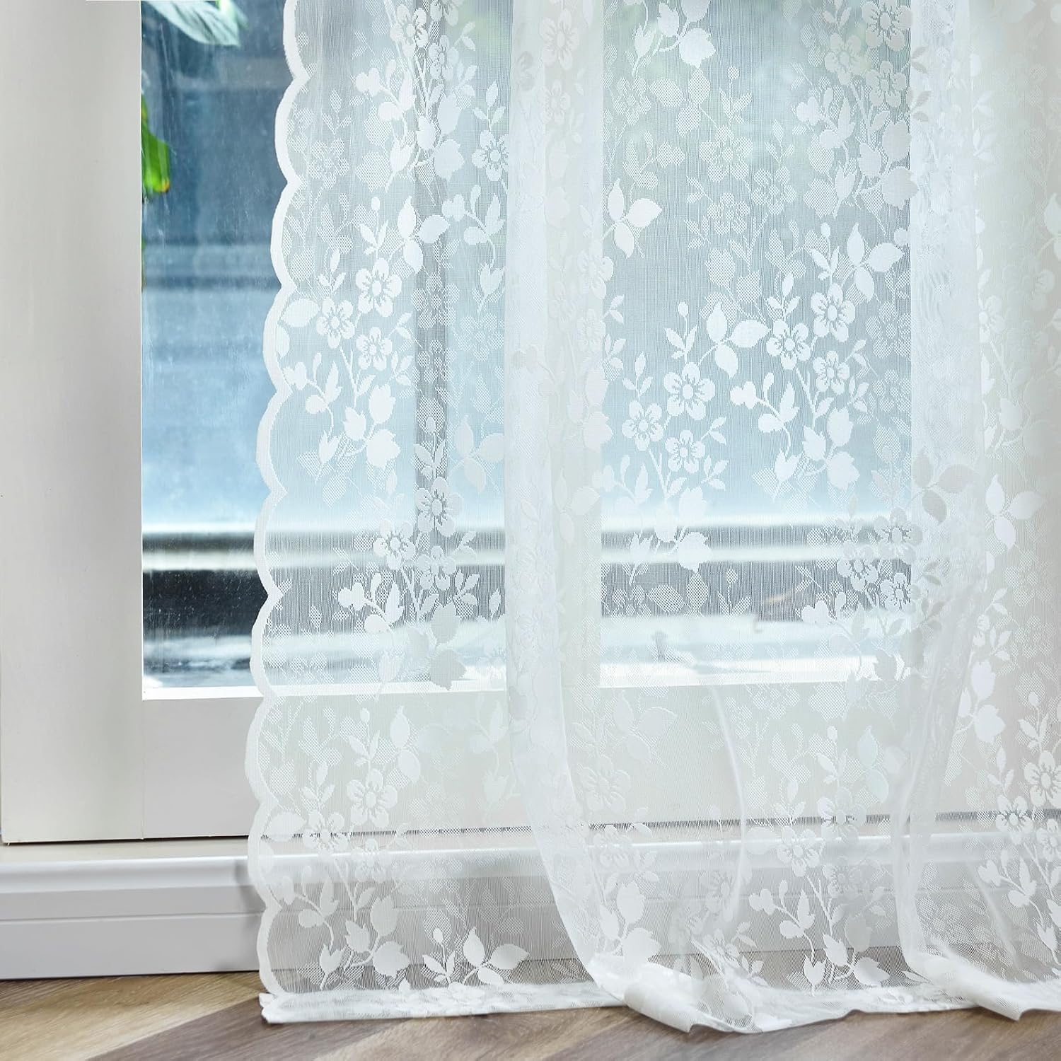 Amazon.com: TERLYTEX Ivory Lace Curtains 84 Inches Long 2 Panels Set ...