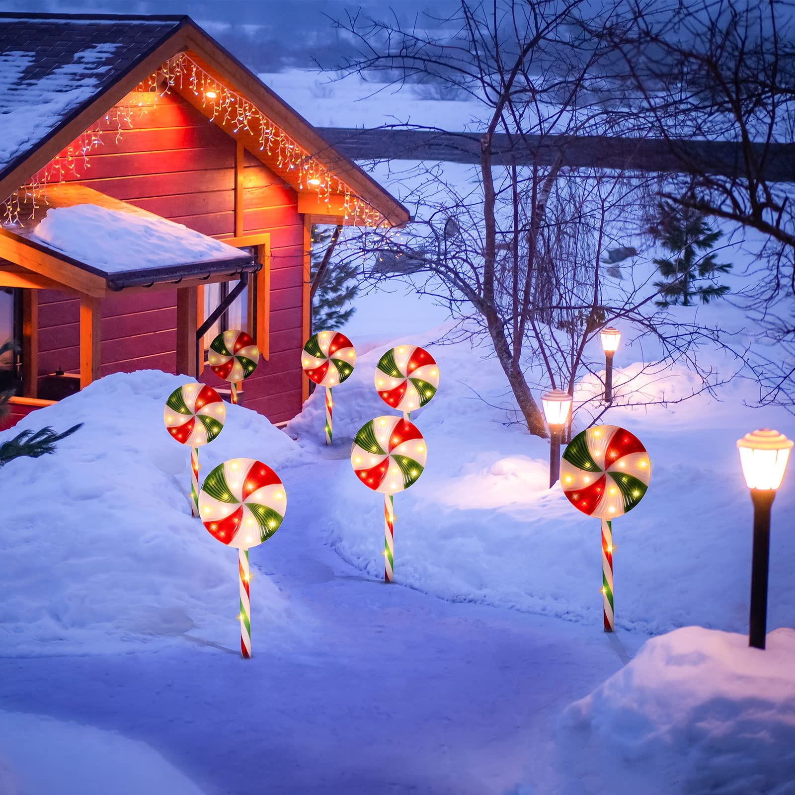 4 Pack Christmas Lollipop Pathway Lights Candy Cane Peppermint ...