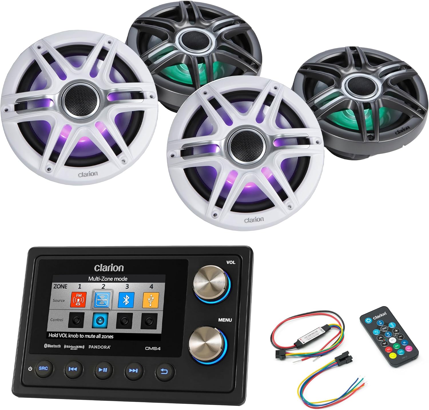 Amazon.com: Clarion CMS4 Black Box Digital Media Receiver with (2) CMSP ...