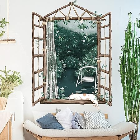 Amazon.com: Home Find Fake Window Wall Decal View a Corner of Garden ...