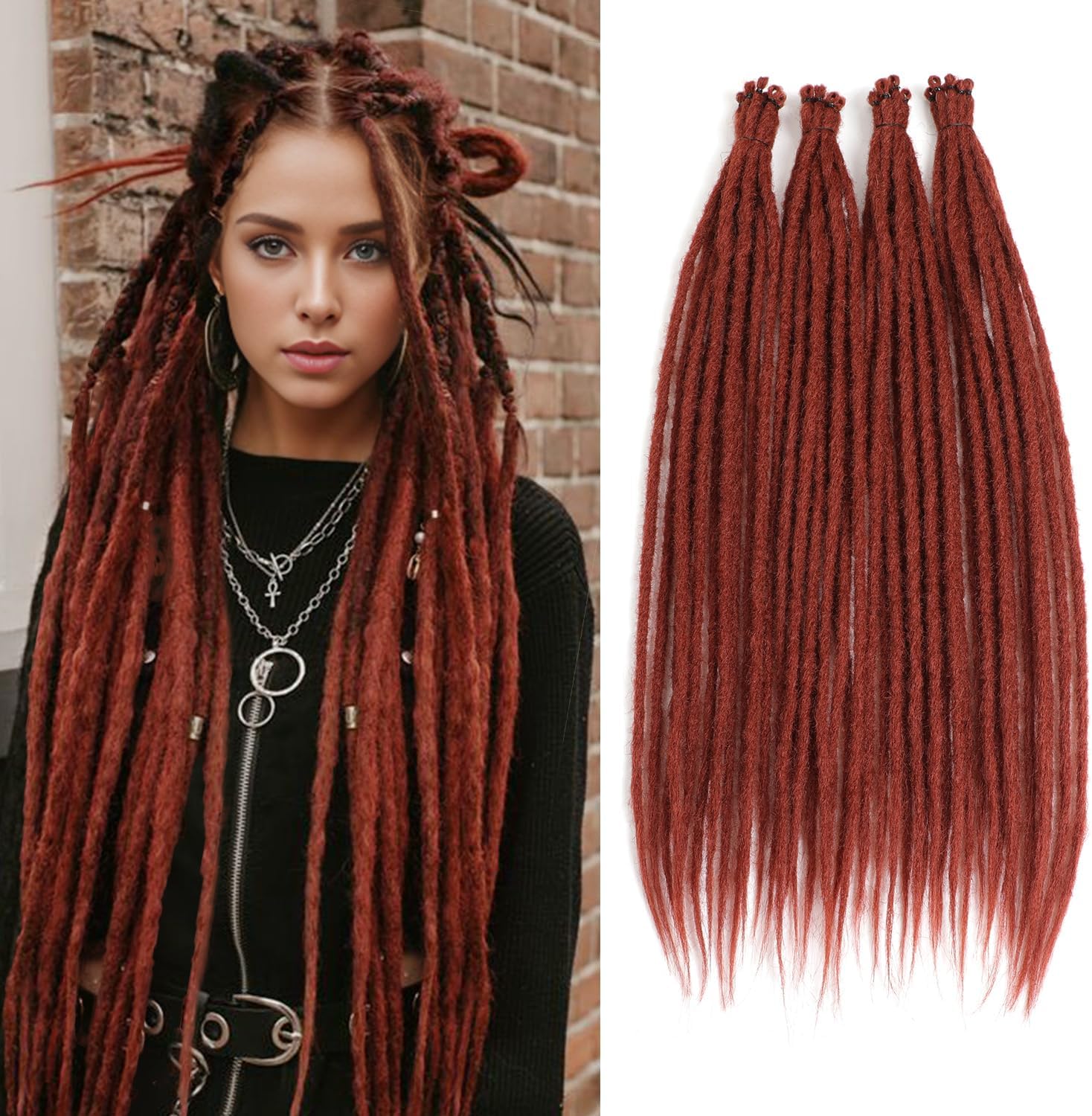 Amazon.com : MYQUEEN Cooper Red Dreadlock Extensions 24 inch Synthetic ...