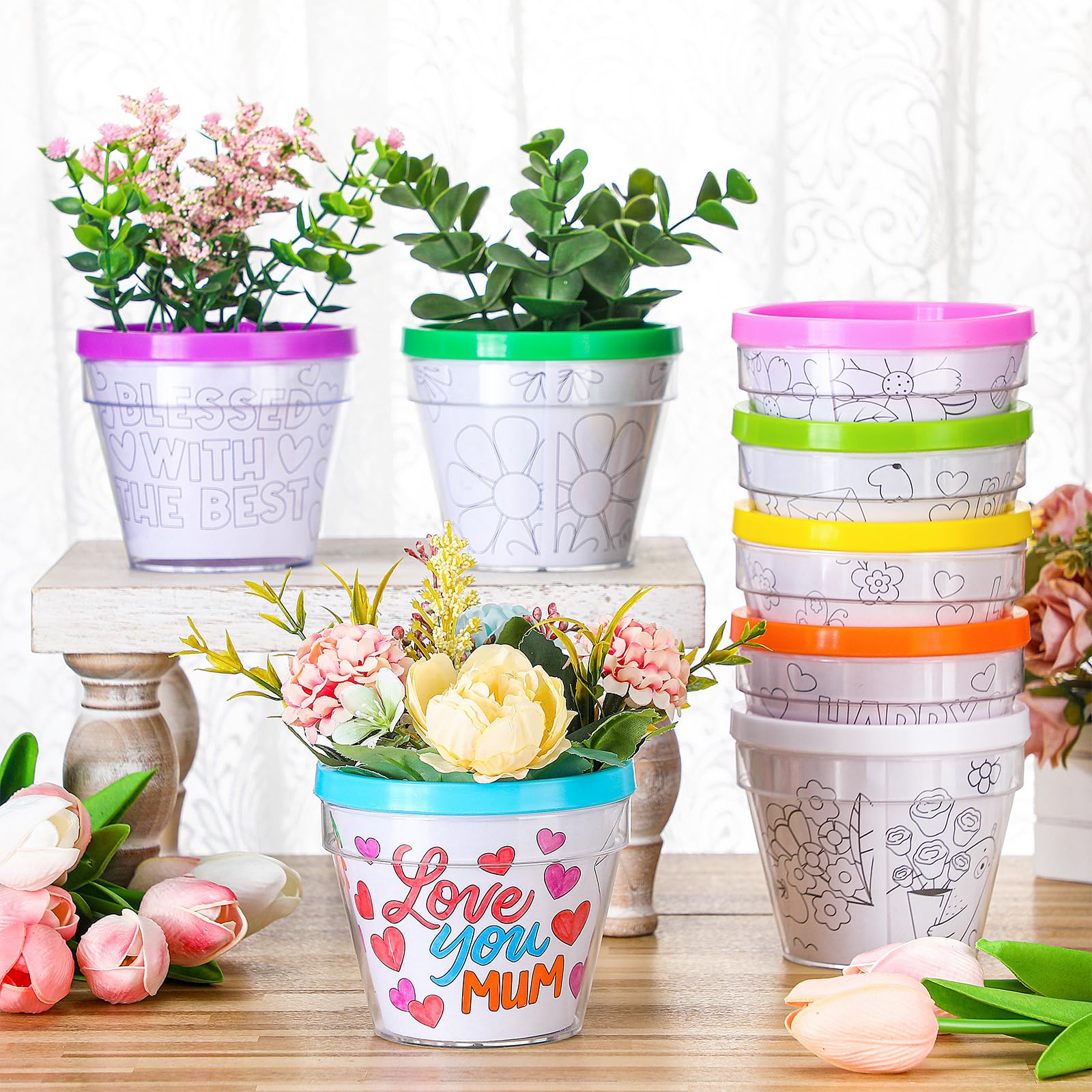 Snapklik.com : 24 Pcs Mothers Day DIY Flower Pots For Kids, Color Your ...