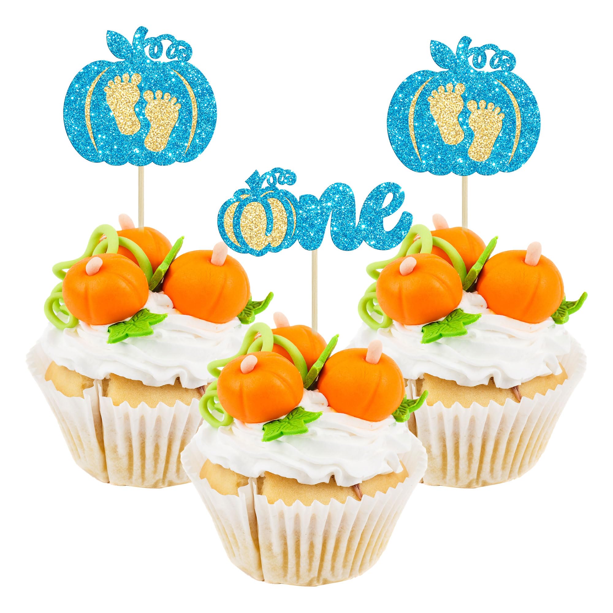 Amazon.com: 24Pcs Pumpkin One Cupcake Toppers Glitter Pumpkin Birthday ...