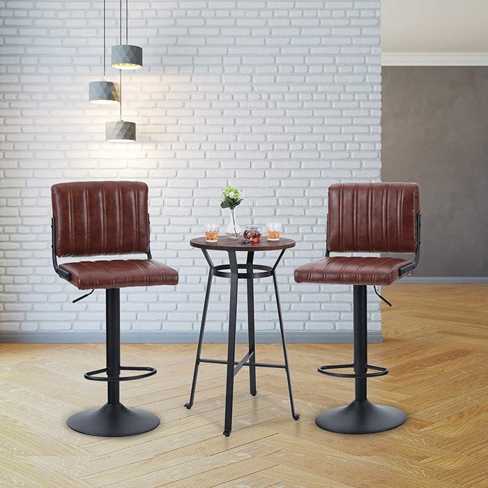 Buy ALPHA HOME Bar Stools Set of 2 PU Leather Bar Chairs with Back ...