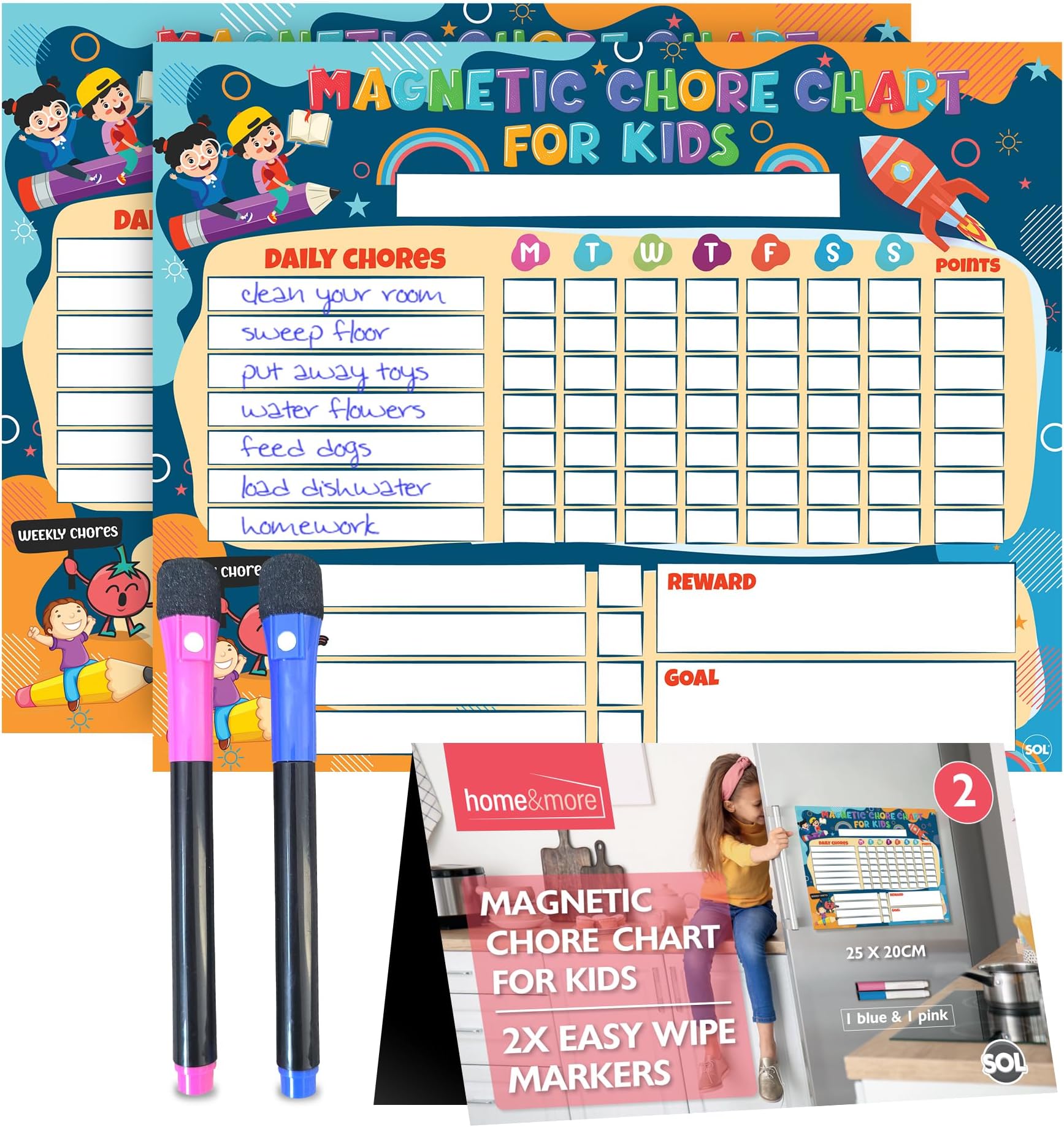 Magnetic Chore Chart for Kids 22x31 (A4) - Dry Erase Chore Chart ...