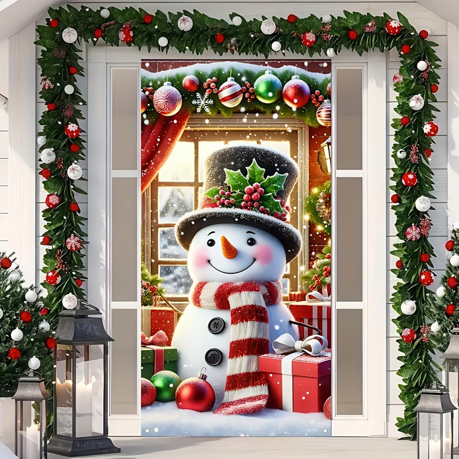 Amazon.com: BlissYard Christmas Door Cover 35x71 Inch Winter Snowman ...