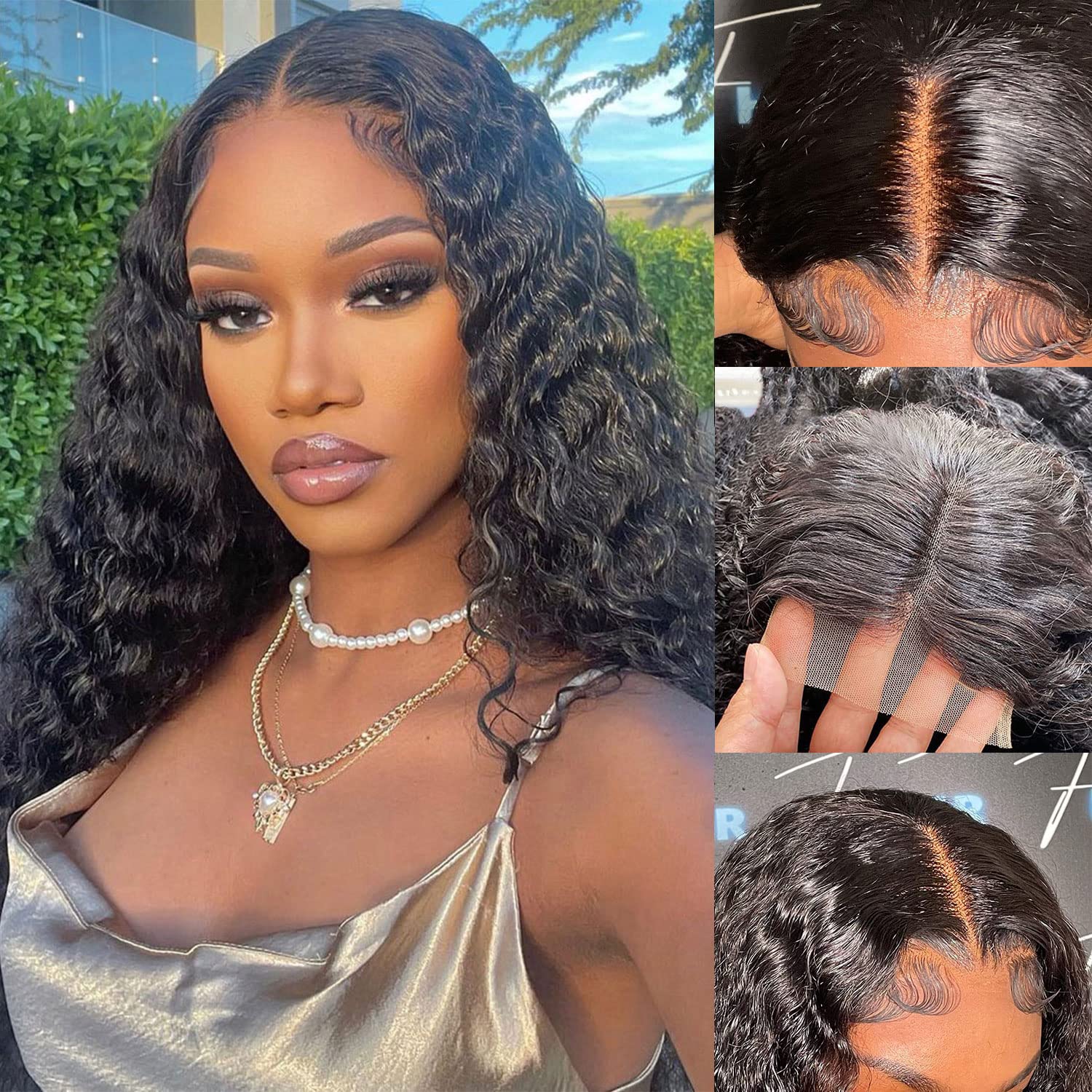 Amazon.com : Lace Closure Wigs Human Hair Water Wave HD Transparent ...