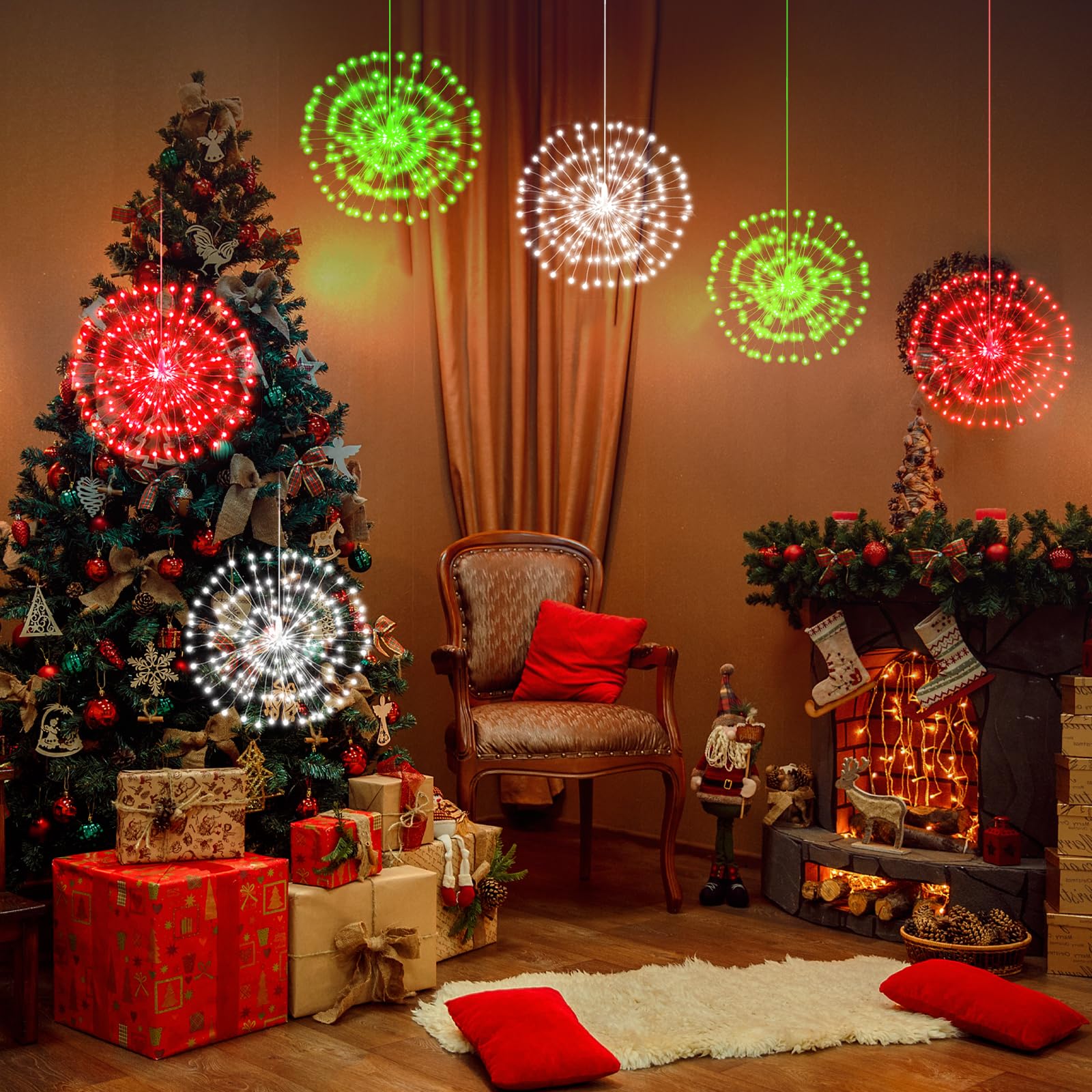 LYUBASA 3Pcs Christmas Firework Lights Decorations, 480 LED Remote&Time ...