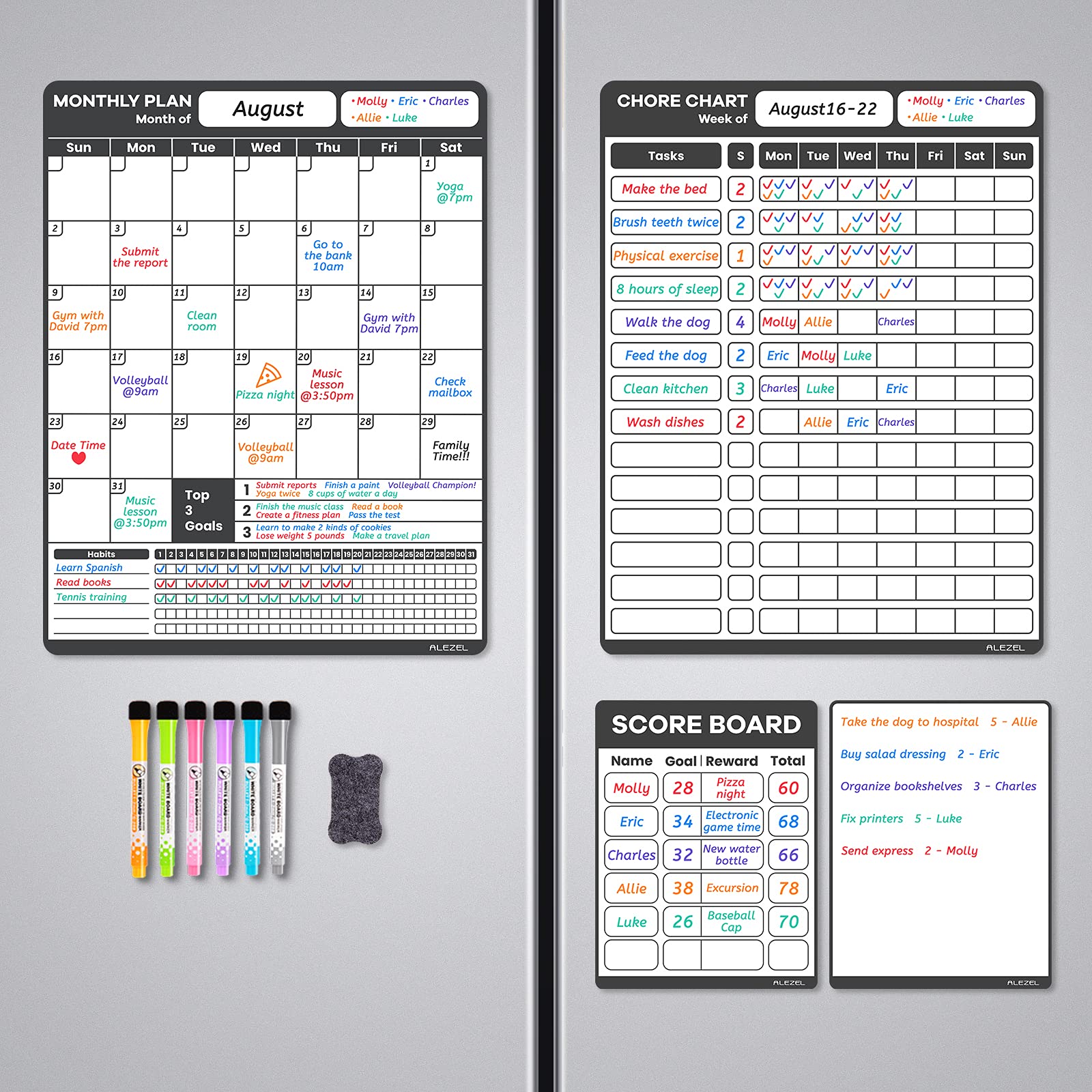 Buy ALEZEL Magnetic Dry Erase and Chore Chart Set for Fridge - 13"x17 ...