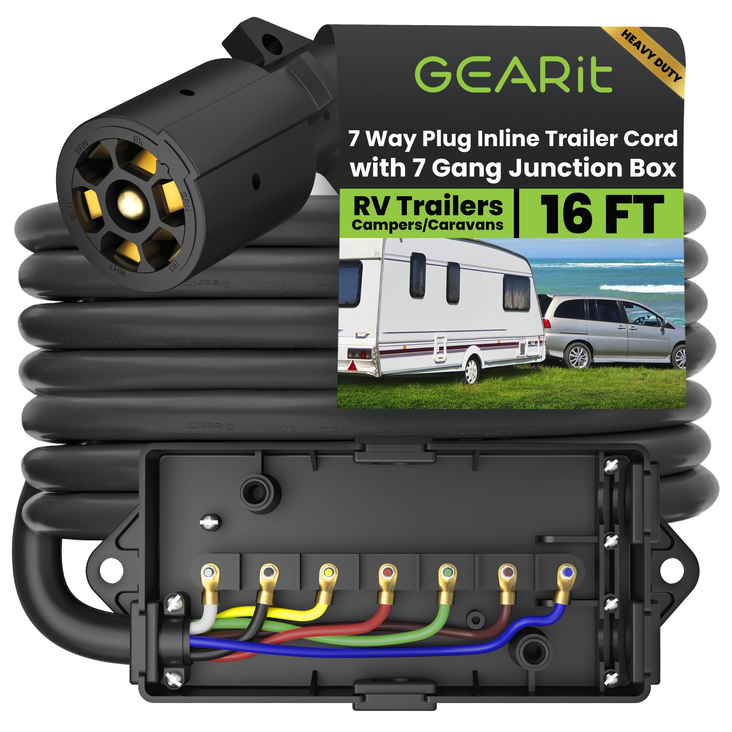 Snapklik.com : GEARit 7 Way Plug Inline Trailer Cord (16 Feet)