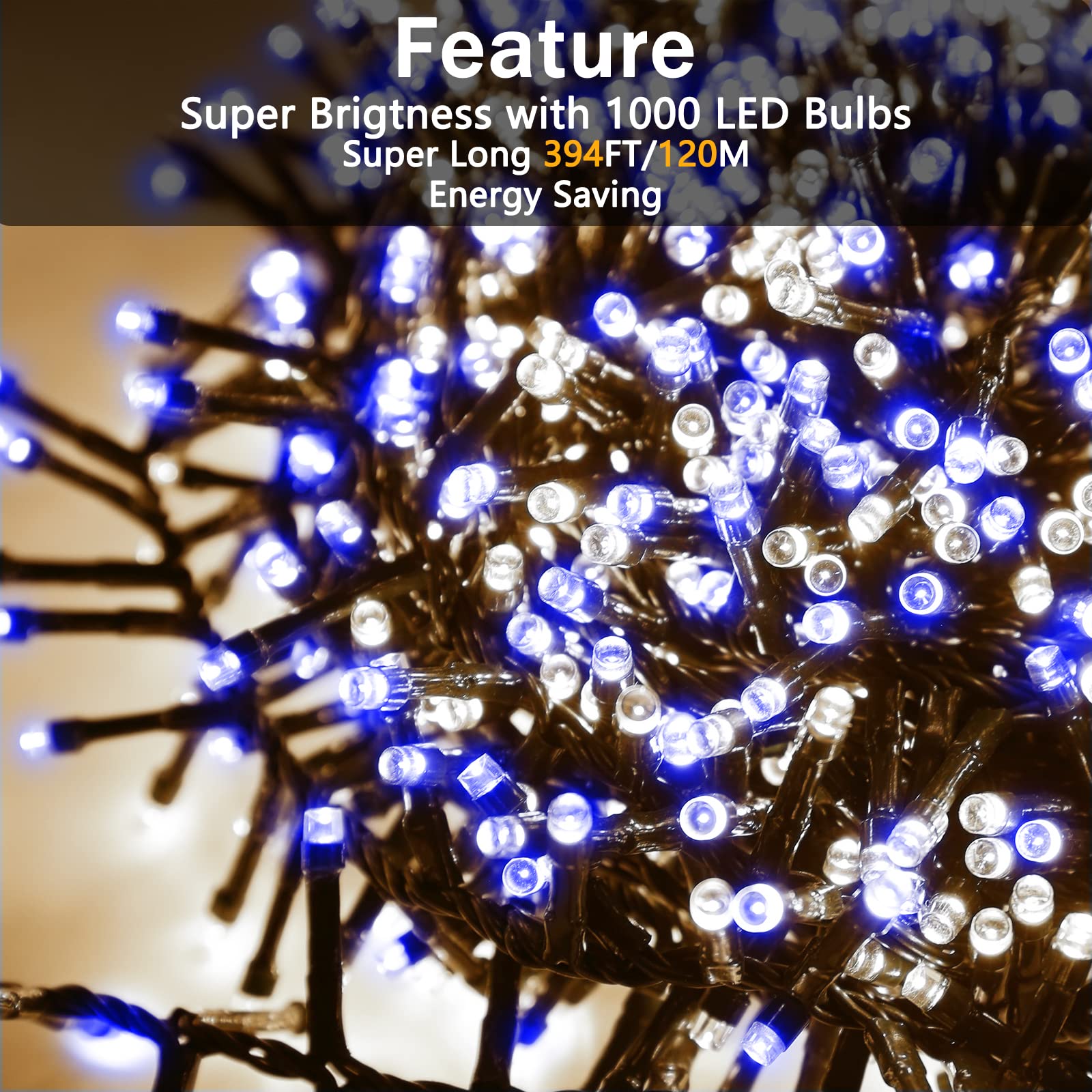 403ft Blue Christmas String Lights Outdoor, 1000 LED Super Long String ...