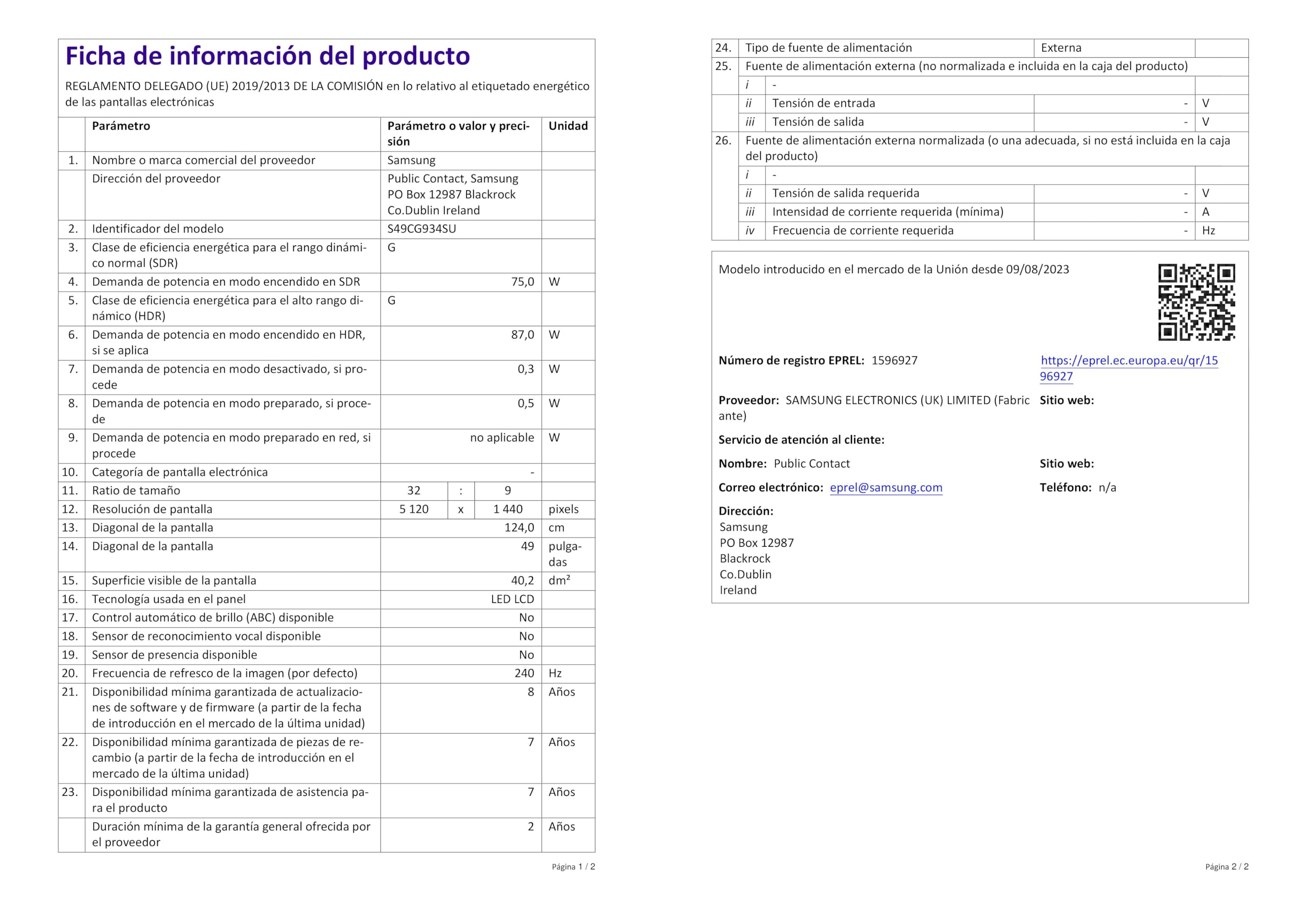 Samsung C49HG90DMU – Monitor Curvo Gaming 49” (QLED, 2 x Full HD, 32:9 ...