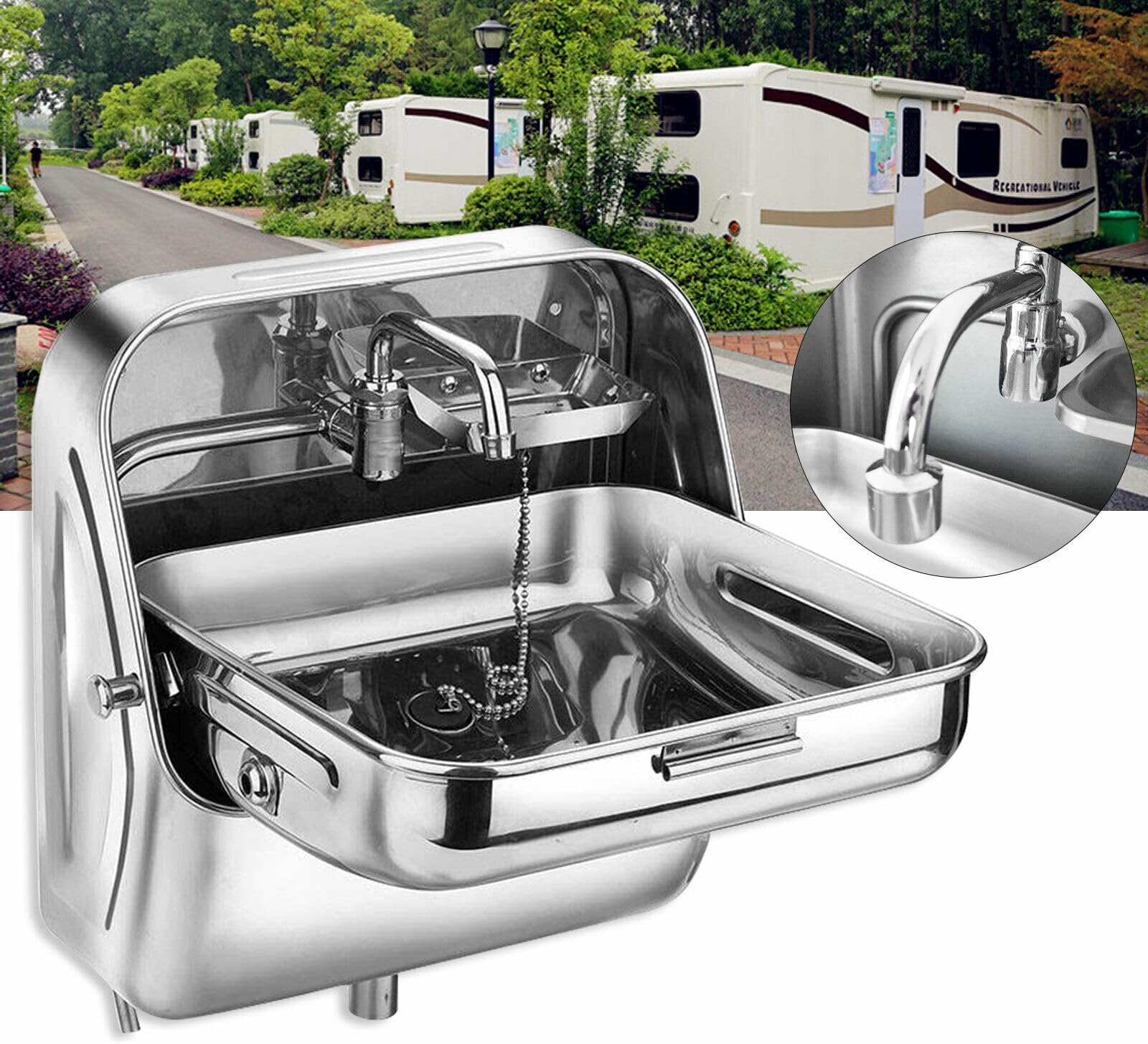 Stainless Steel Caravan RV Folding Sink with Cold Water Faucet, Hand ...