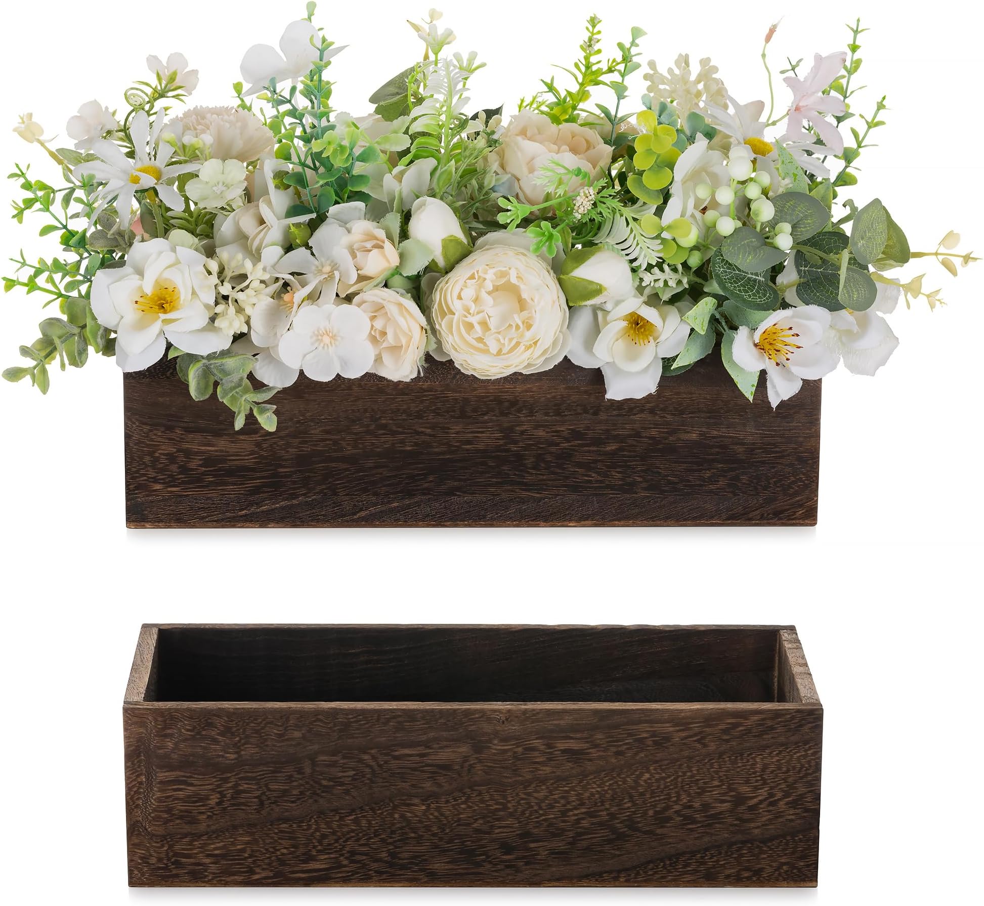 NUPTIO Wooden Centrepieces Flower Box: 2 Pcs 30cm Rectangular Table ...